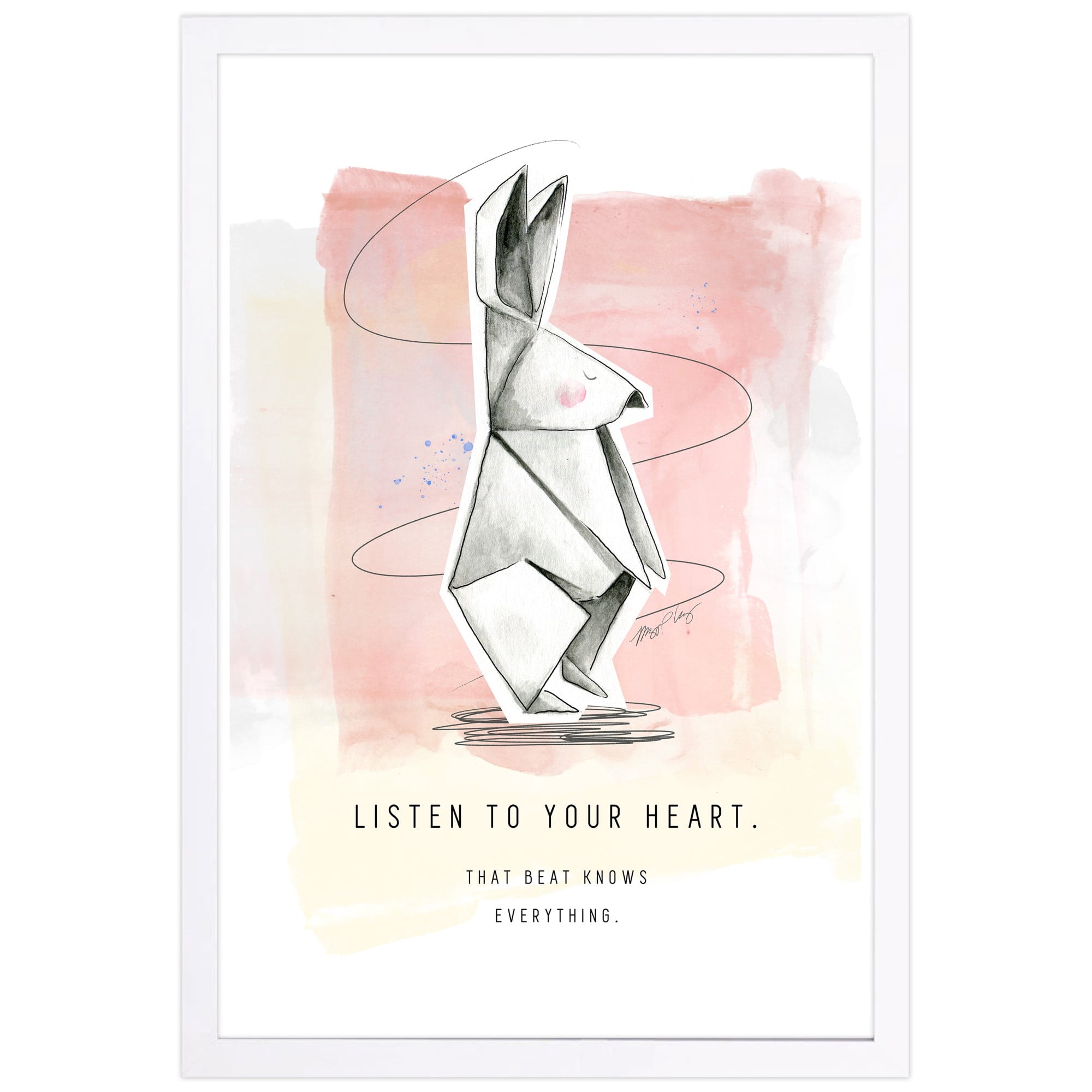 Wynwood Studio Maggie P Chang Origami Rabbit Pink Yellow Framed Wall ...