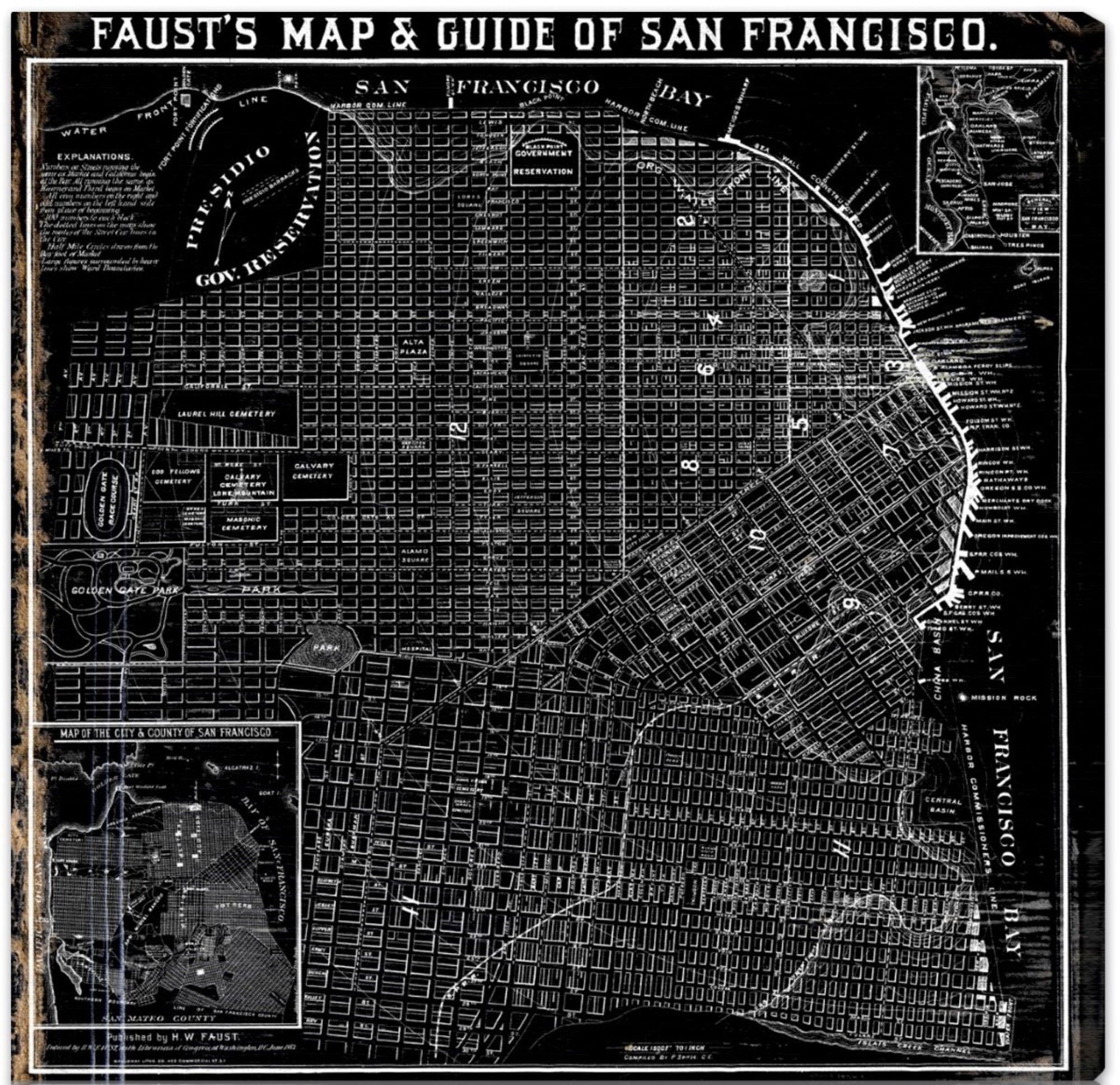 Wynwood Studio Maps and Flags Wall Art Canvas Prints 'Faust's Map of ...