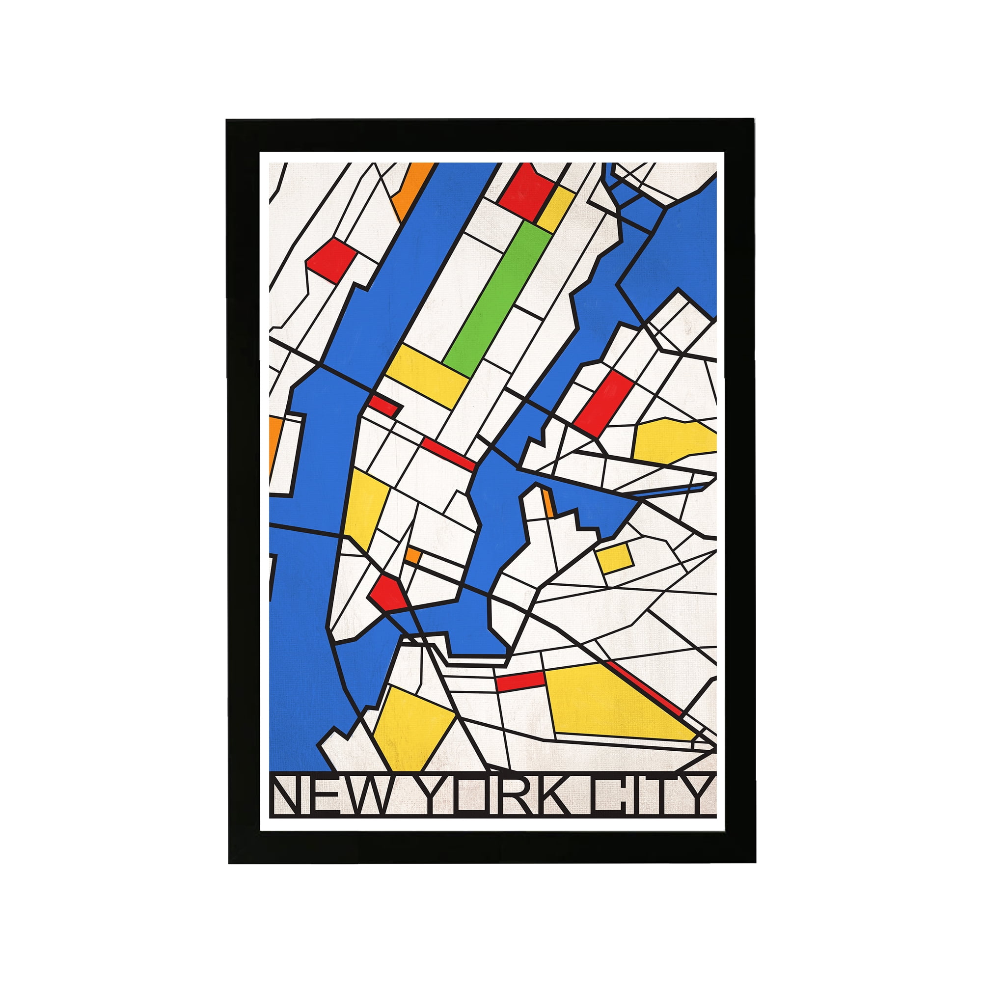 Wynwood Studio New York Solid Color Map Framed Wall Art Print Blue ...