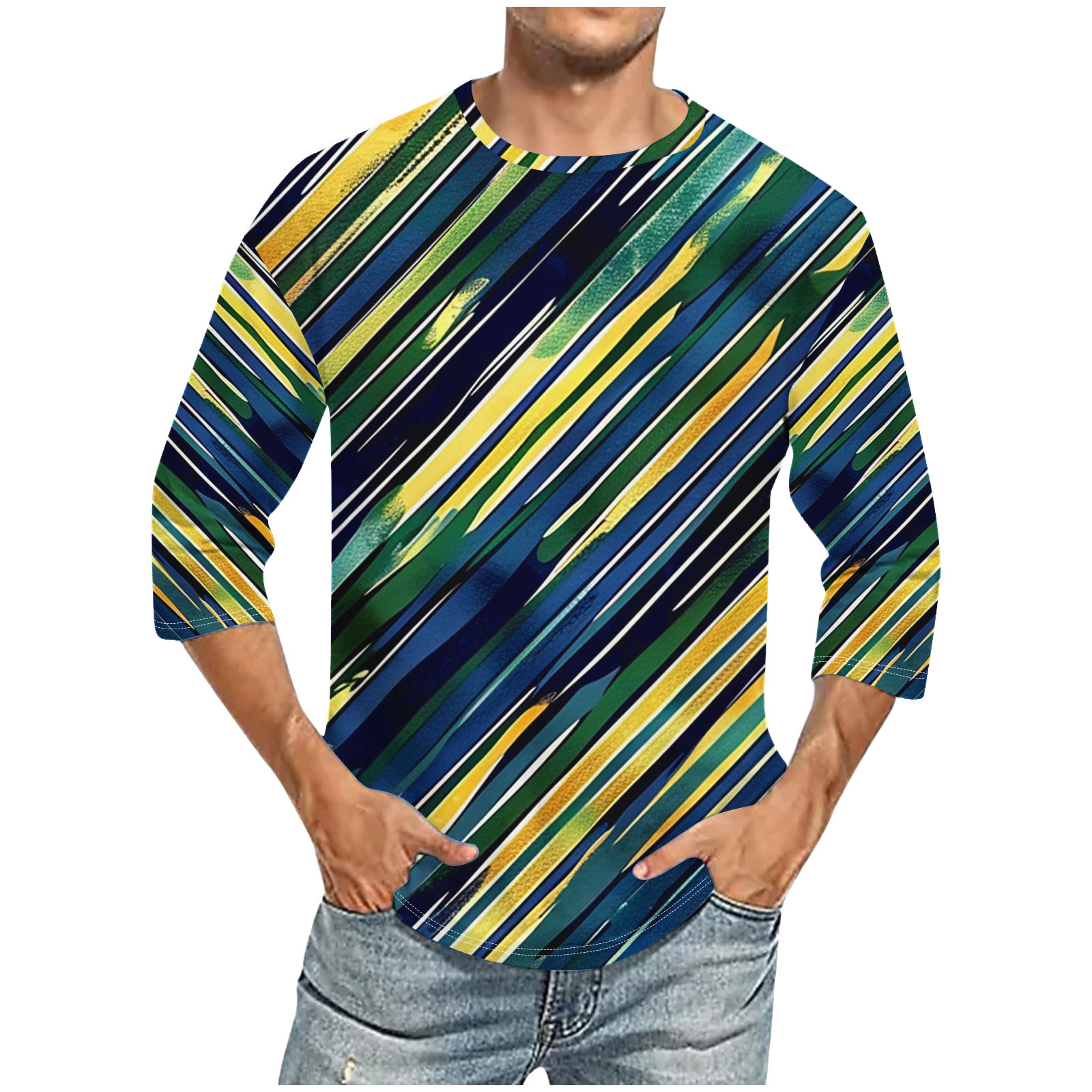 Wyobmus 3D Striped Rainbow Graphic Shirt for Men Crewneck Pullover ...