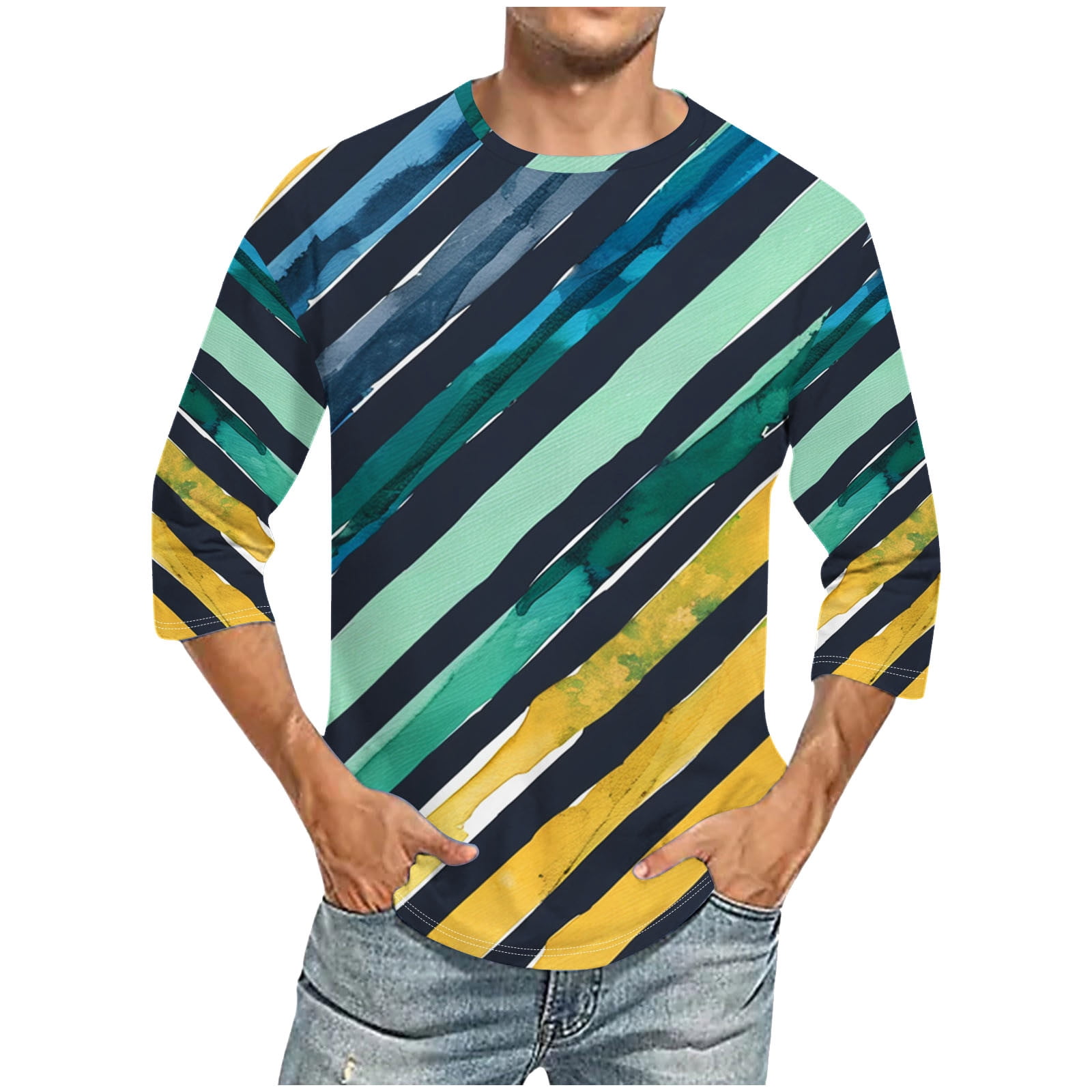 Wyobmus 3D Striped Rainbow Graphic Shirt for Men Crewneck Pullover ...