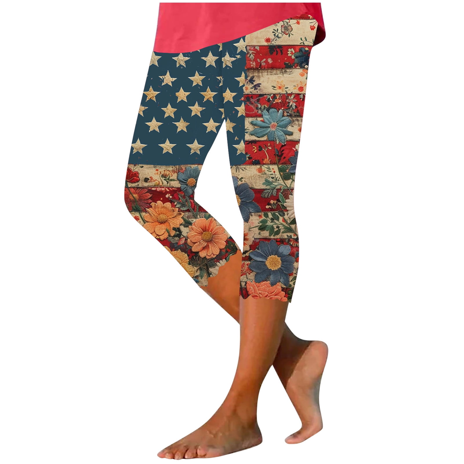 Wyobmus American Flag Capri Leggings for Women 4Th Of July Patriotic ...
