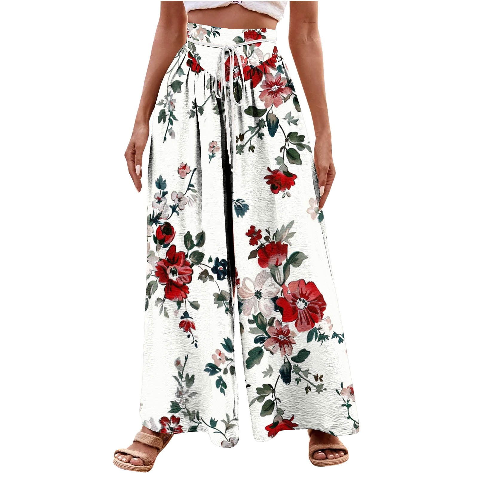 Wyobmus Boho Wide Leg Pants for Women Casual Comfy Bohemian Flowy ...
