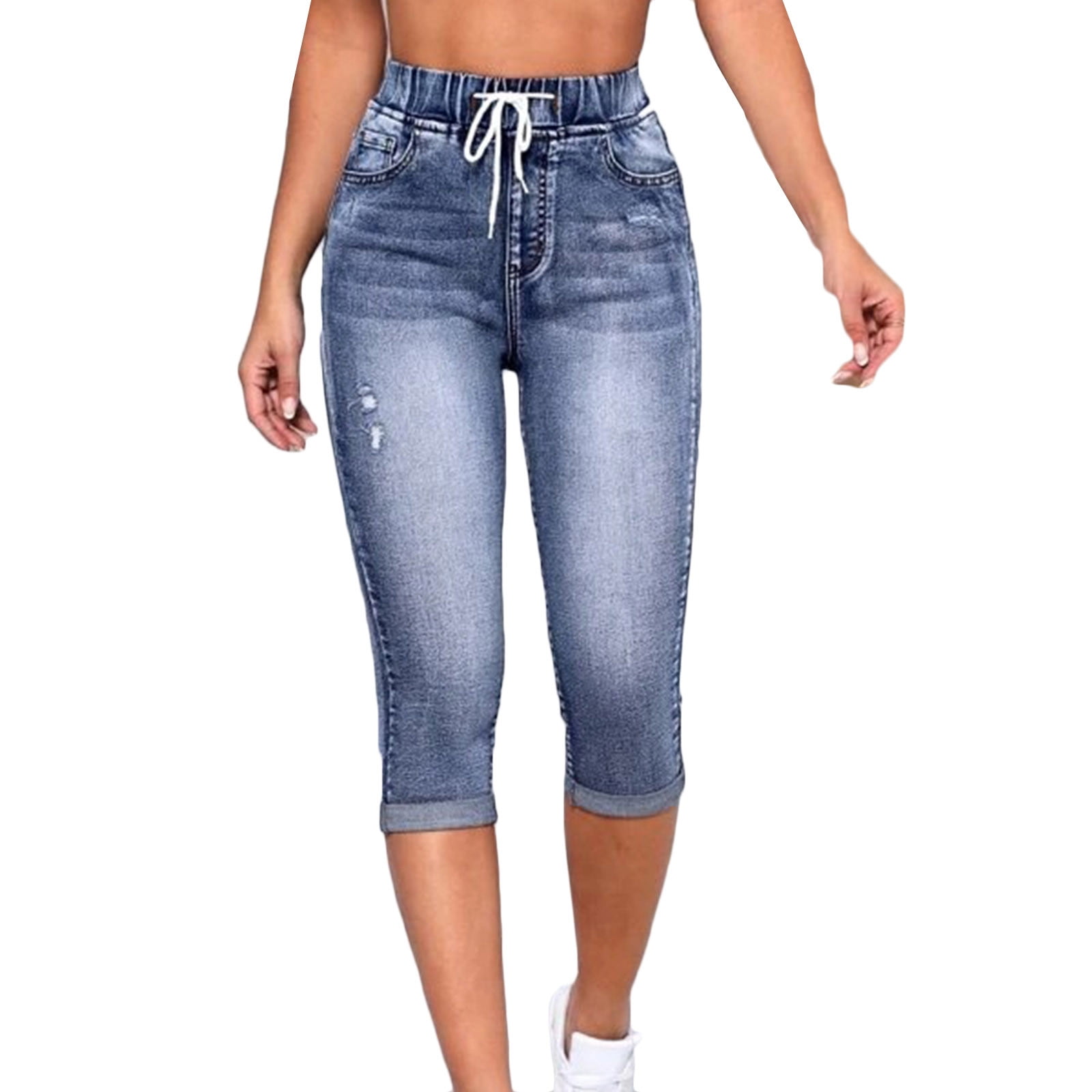 Wyobmus Capris Jeans for Women High Waisted Stretchy Ripped Skinny ...