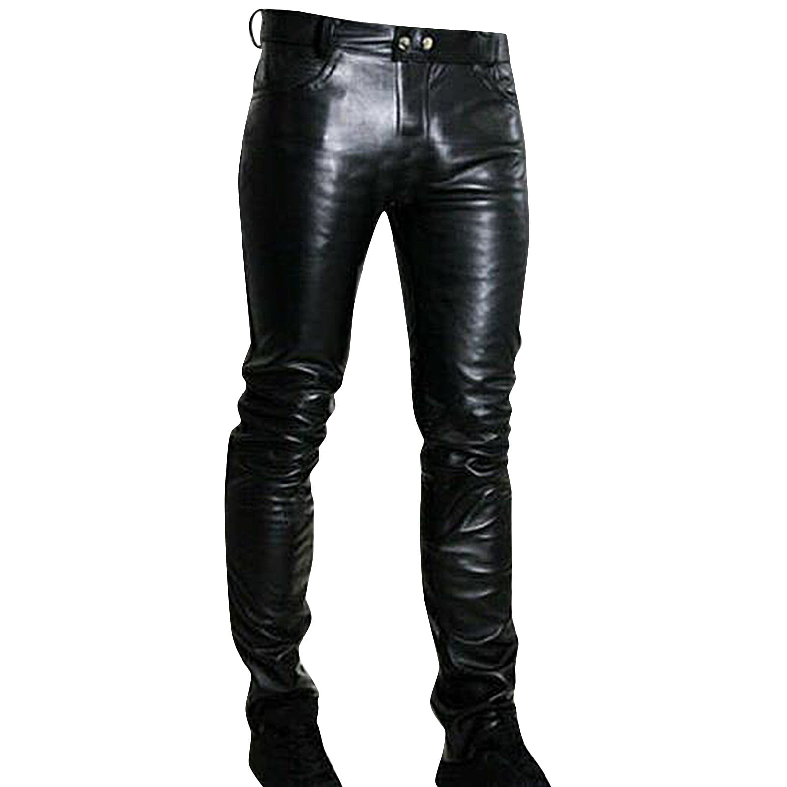 Wyobmus Faux Leather Pants for Mens Motorcycle Pants High Waist Pant ...