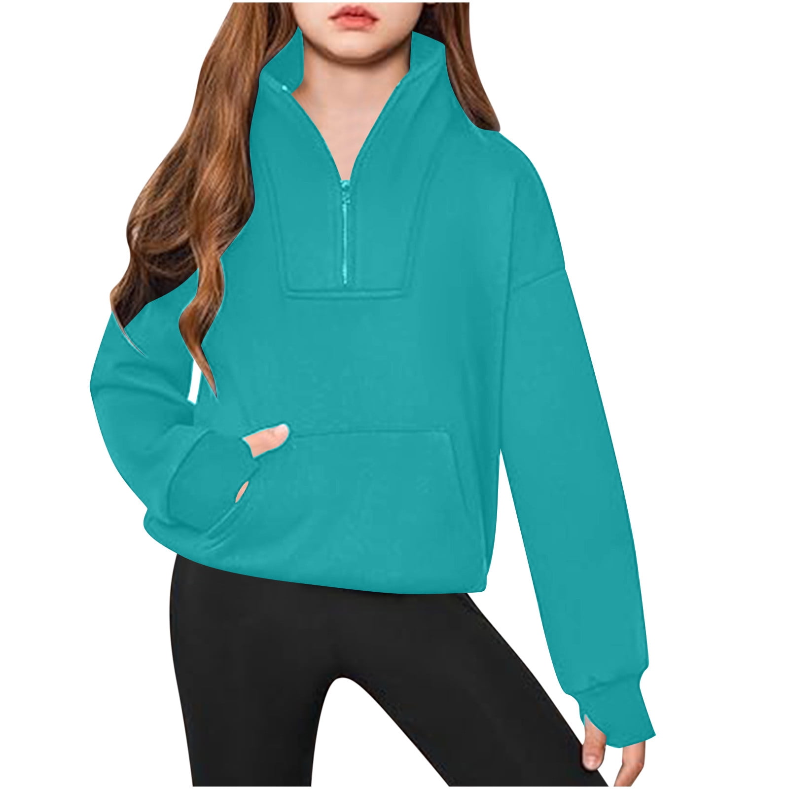 Wyobmus Girls Sweatshirts Half Zip Cropped Hoodies Stand Collar Long ...