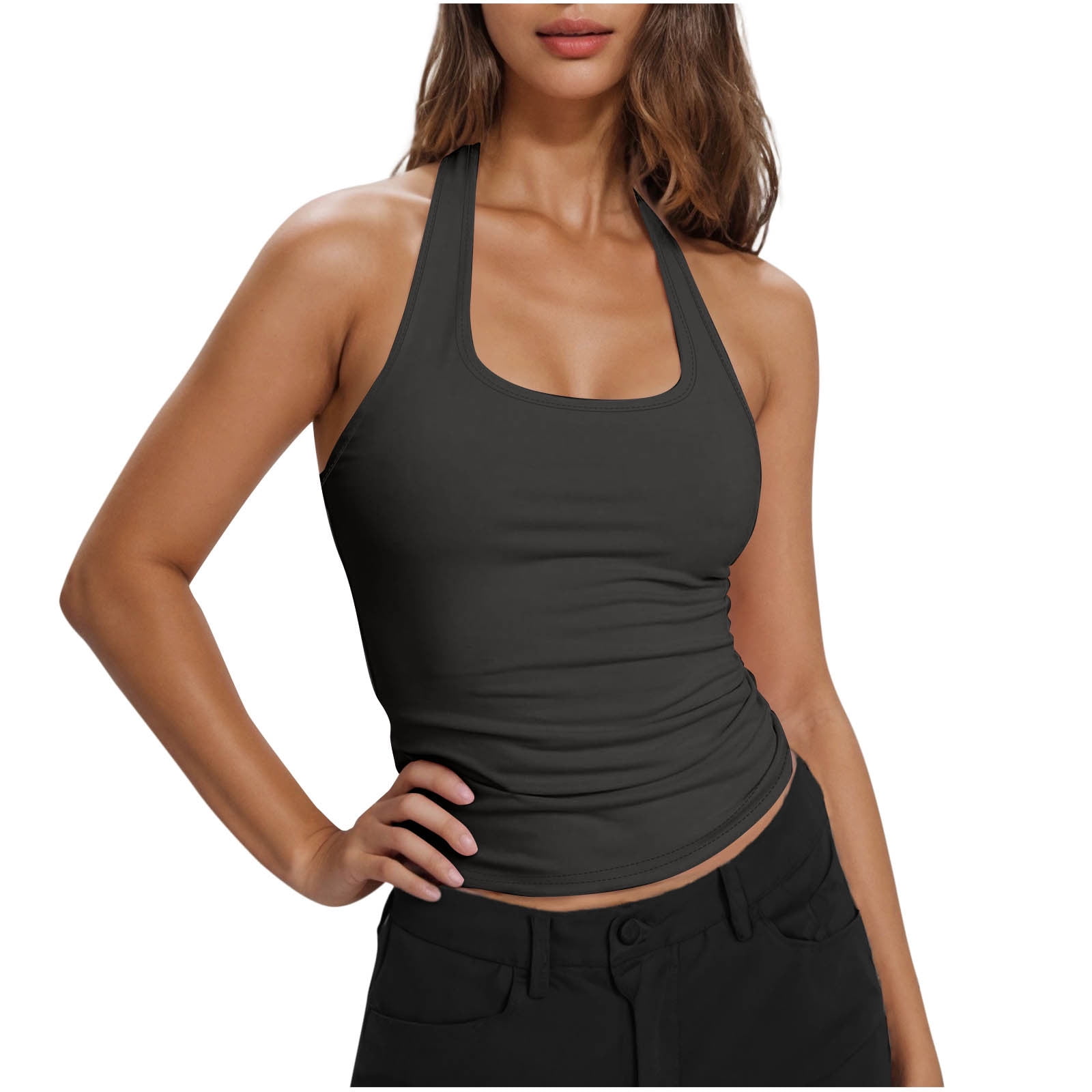 Wyobmus Halter Tops for Women Summer Fashion Backless Shirts Sleeveless ...