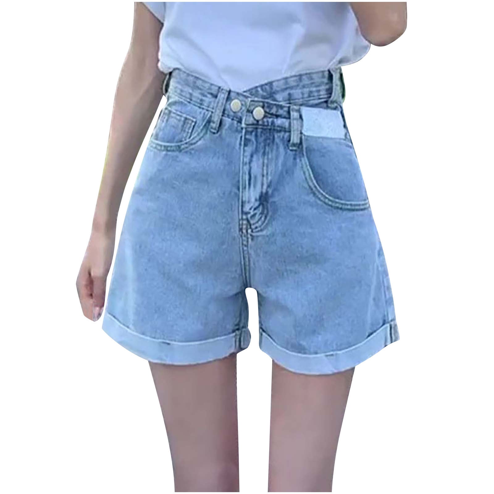 Wyobmus Jean Shorts for Womens Stretchy Cross Waisted Denim Shorts ...
