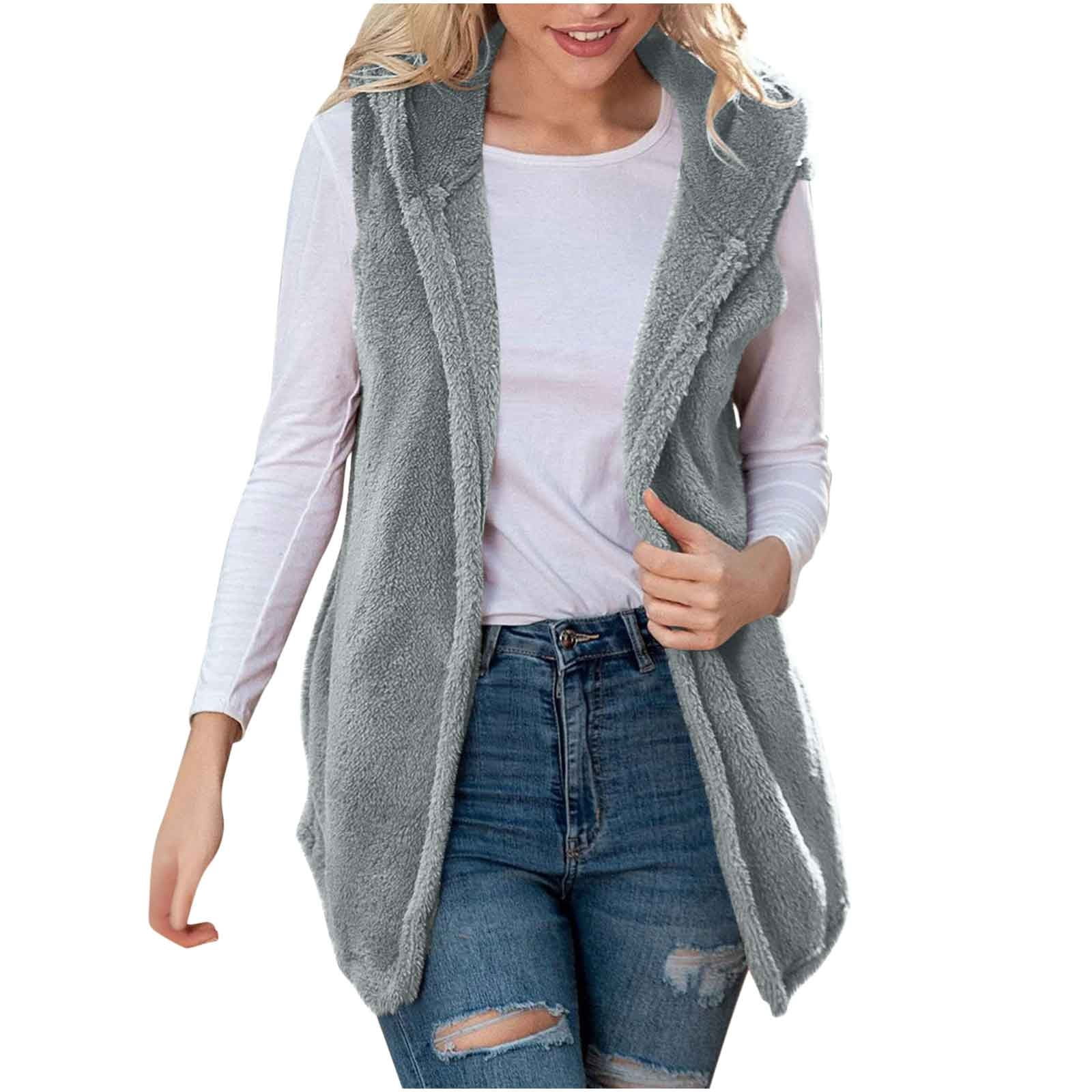 Wyobmus Long Plaid Vest for Women Fall Winter Coat Casual Double Fleece ...