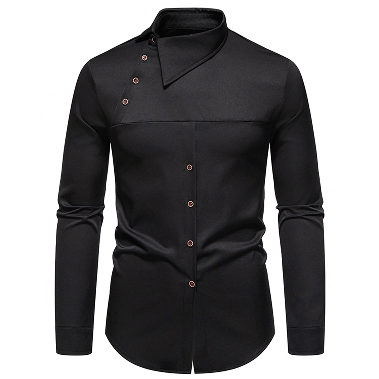 Wyobmus Long Sleeve Shirts for Men Fashion Solid Slant Button Shirt ...