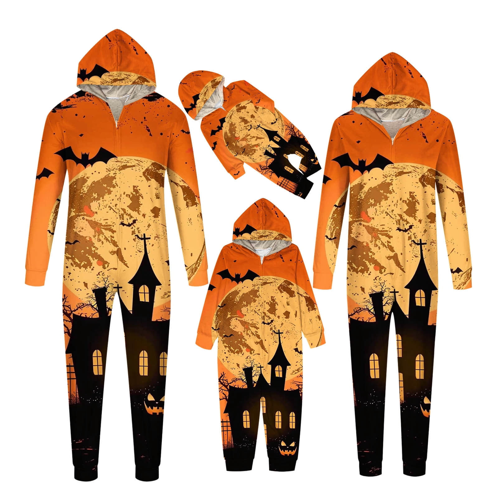 Wyobmus Matching Family Pajamas Sets Moon Bat Castle Print Jumpsuit ...