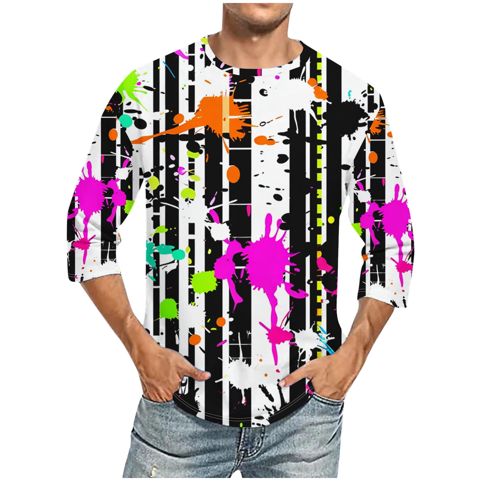 Wyobmus Men's 3D Print Shirts Novelty Colorful Gradient 3/4 Sleeve ...