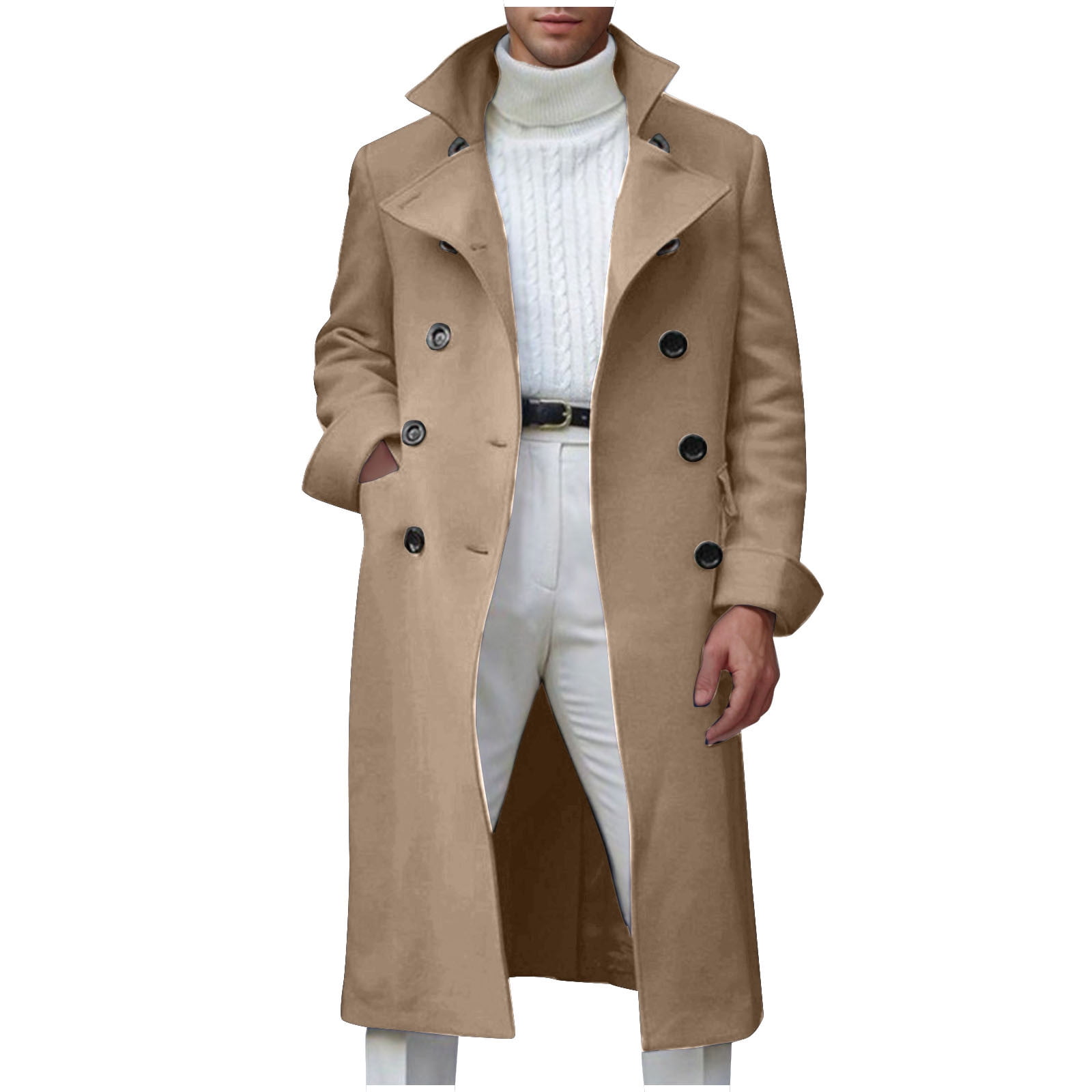 Wyobmus Men's Casual British Style Trench Coat Slim Fit Notched Collar ...