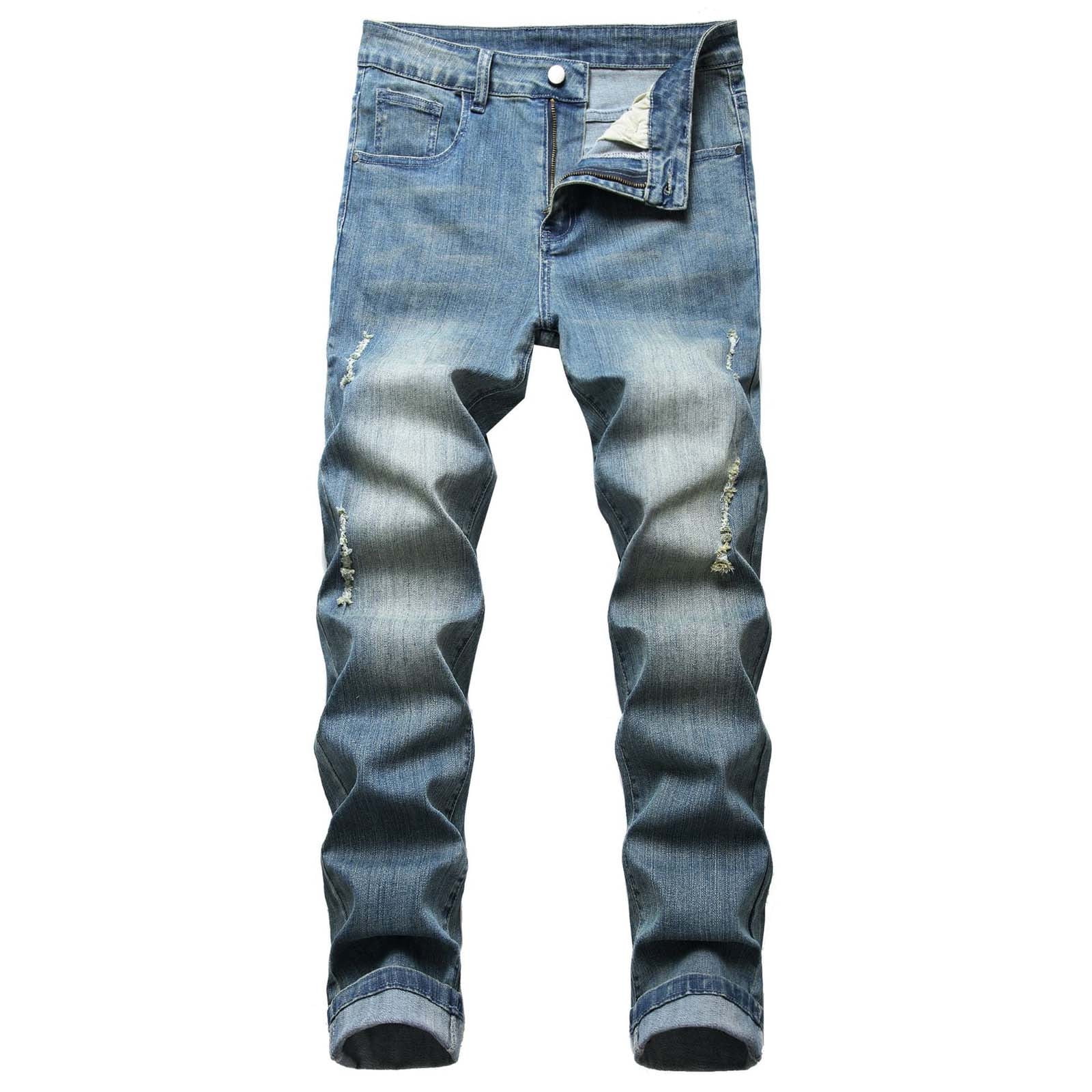 Wyobmus Men's Casual Ripped Distressed Destroyed Slim Fit Straight Leg ...