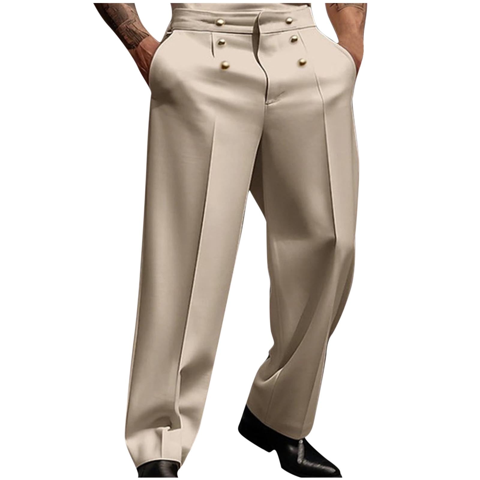 Wyobmus Men's Classic Fit Dress Pants Hidden Expandable Waist 3 Buttons ...