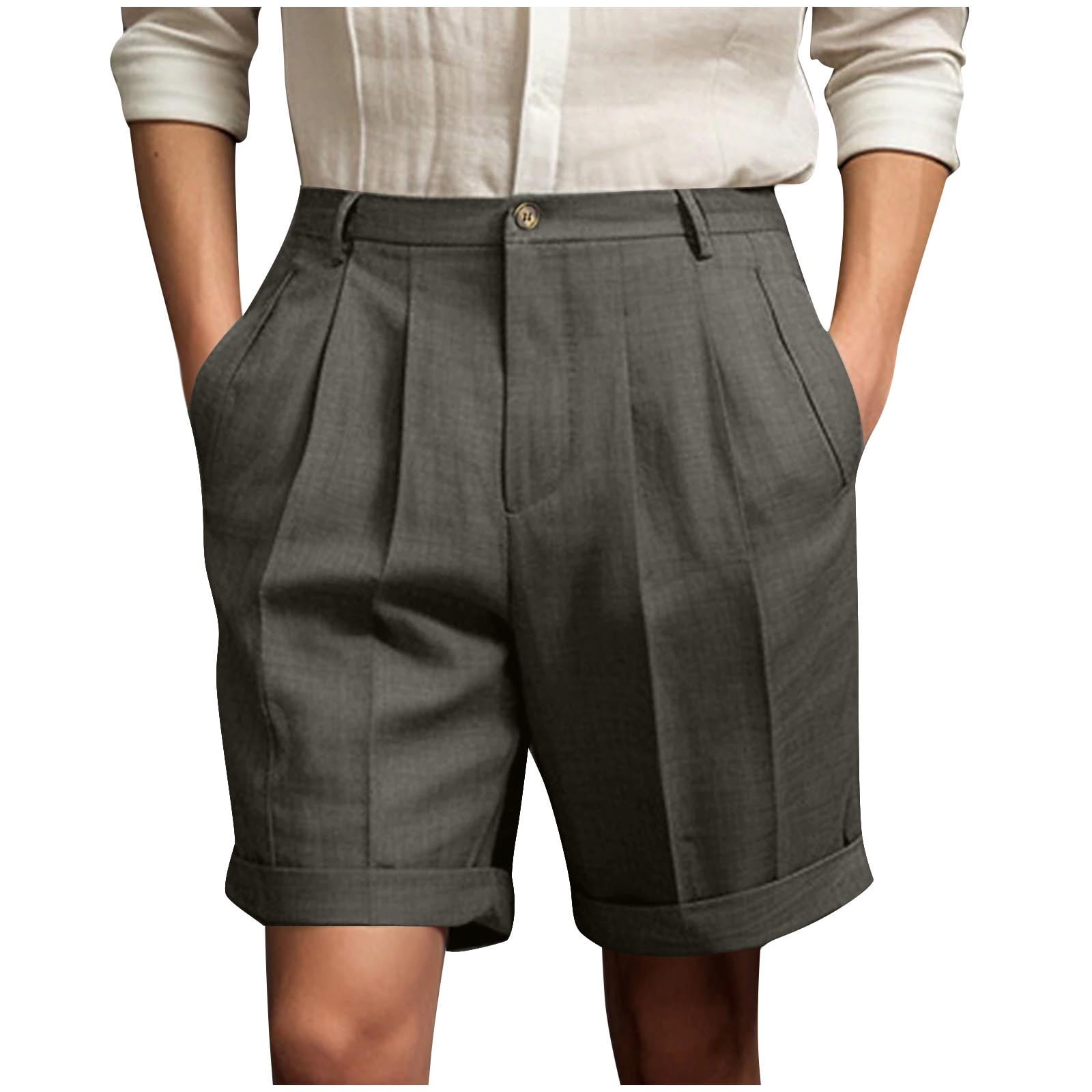 Wyobmus Men's Dress Shorts Classic Fit Pleat Front Expandable Waistband ...