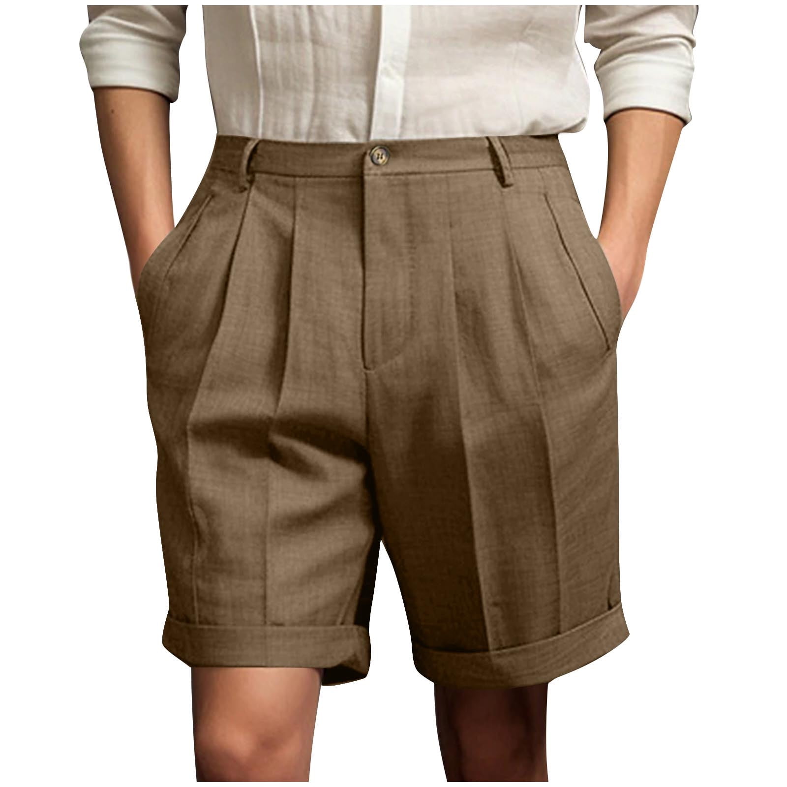 Wyobmus Men's Dress Shorts Classic Fit Pleat Front Expandable Waistband ...