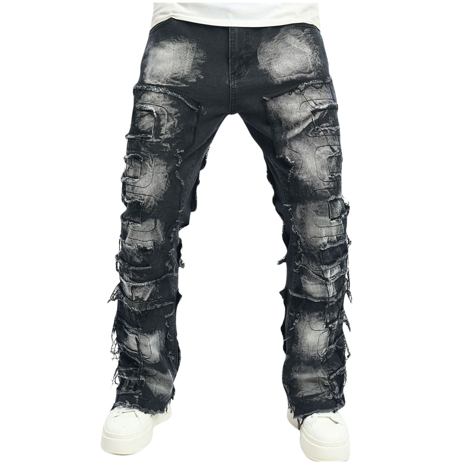 Wyobmus Men's Flared Jeans Casual Trendy Slim Fit Tassels Bootcut Pants ...