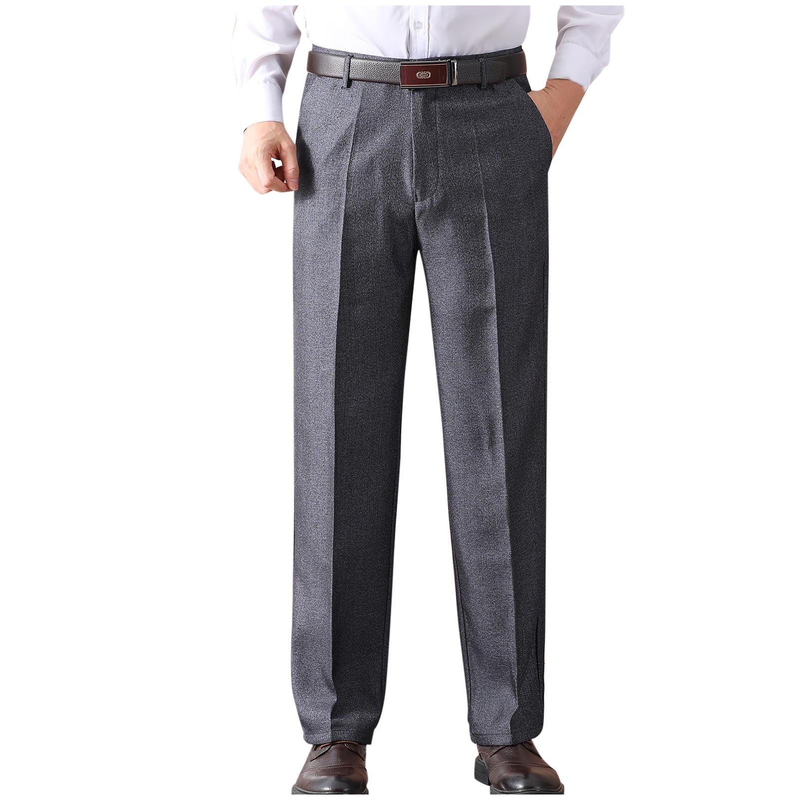 Wyobmus Men's Fleeced Dress Pants Solid Color Zipper Pocket Hidden ...
