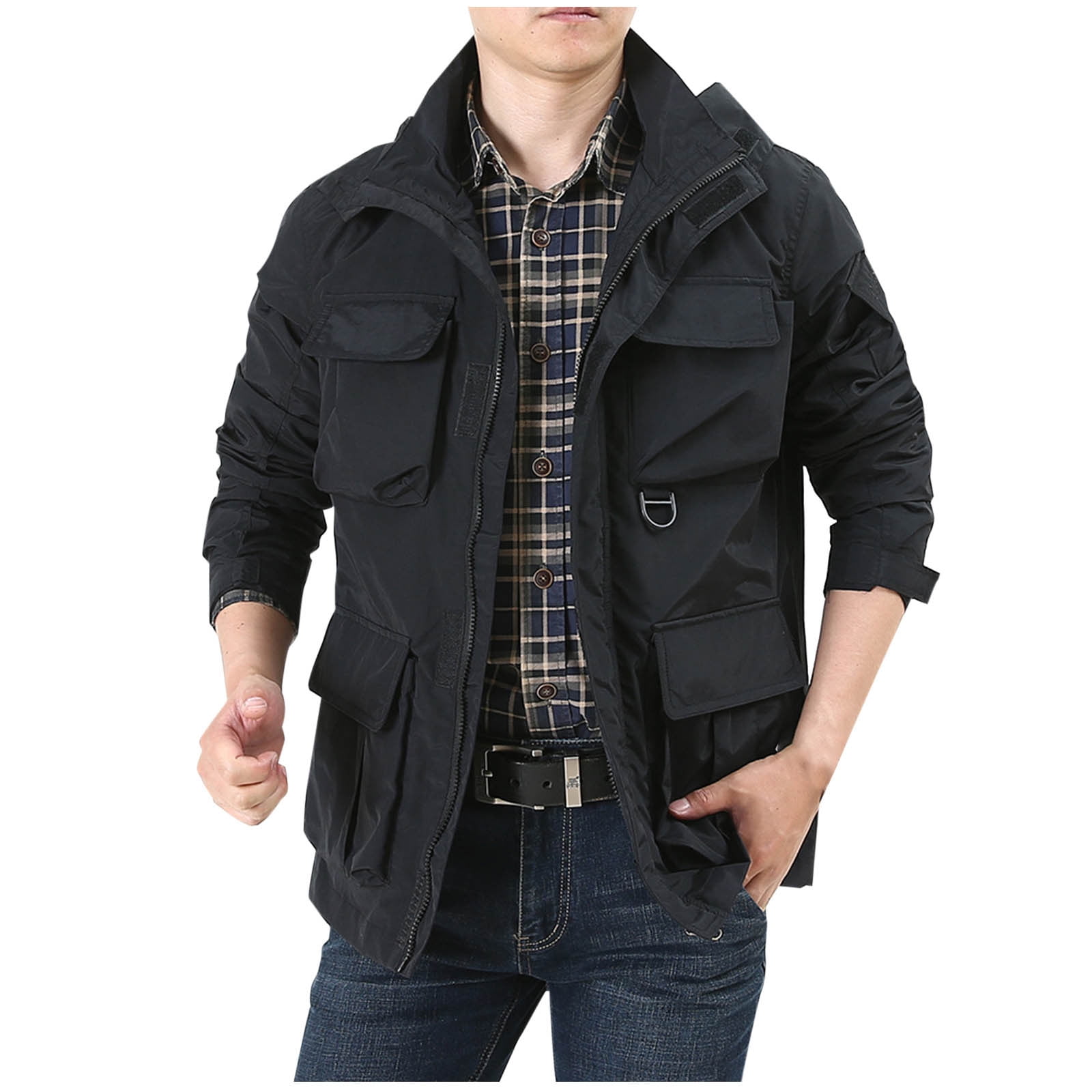 Wyobmus Men's Functional Hooded Jacket Causal Outdoor Jacket Loose Coat ...