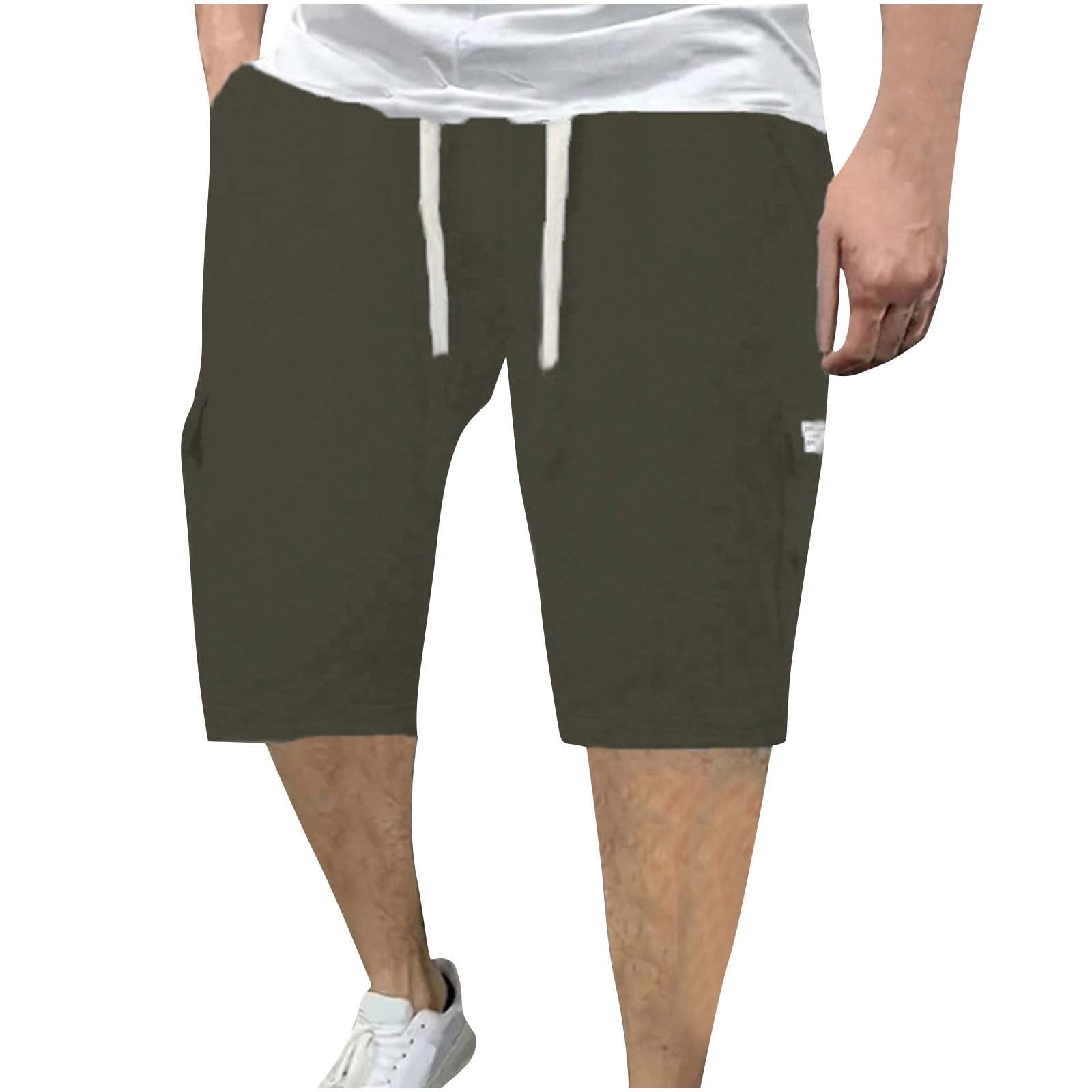 Wyobmus Men's Long Shorts Below Knee Relaxed Fit Casual Solid Color ...