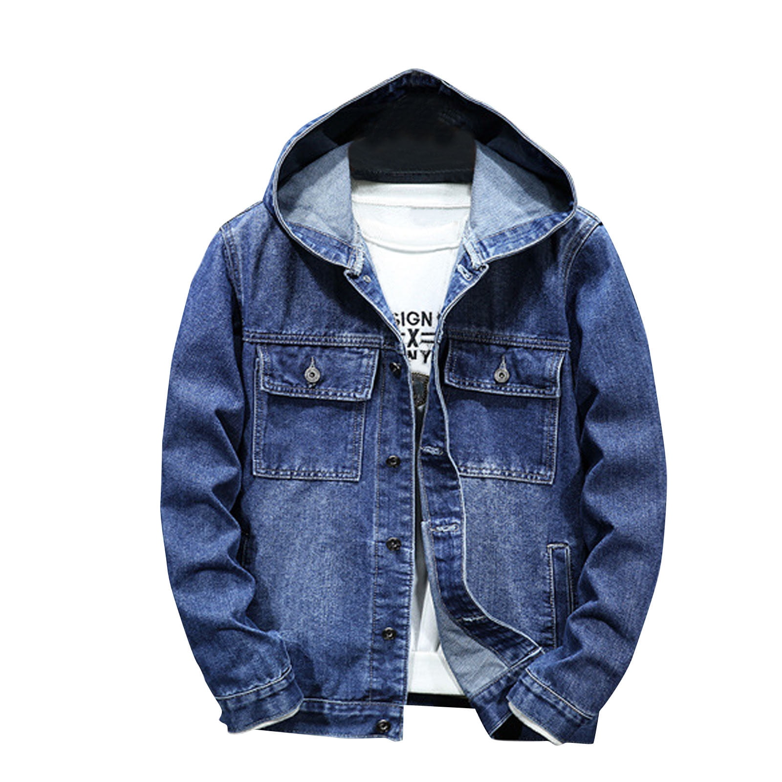 Wyobmus Men's Loose Fit Denim Hooded Jacket Casual Button Down Washed ...