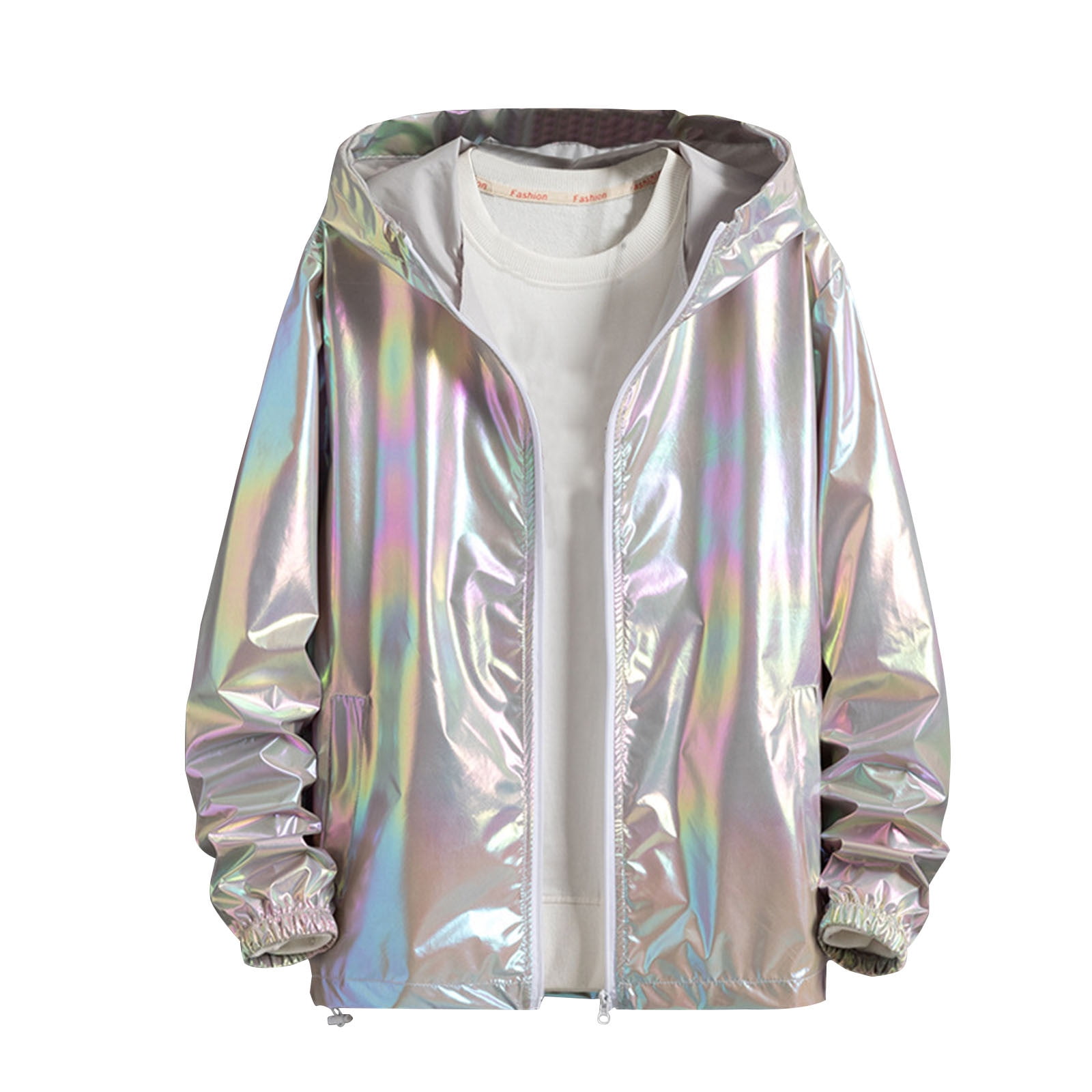 Wyobmus Men's Metallic Jacket Holographic Ultra-Thin Lightweight Shiny ...