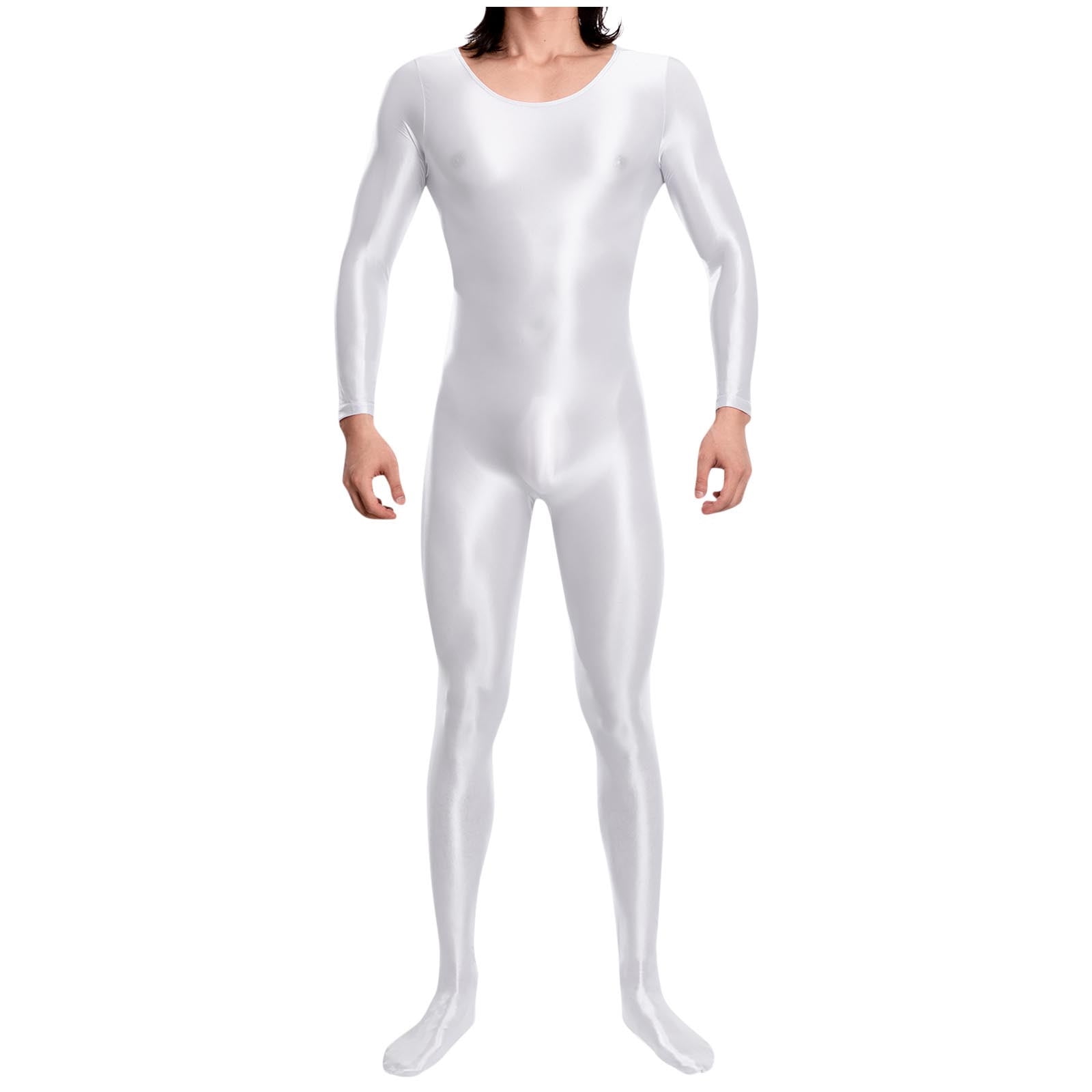 Wyobmus Men's Oil Shiny Tights Full Bodysuit Footed Metallic Glossy ...