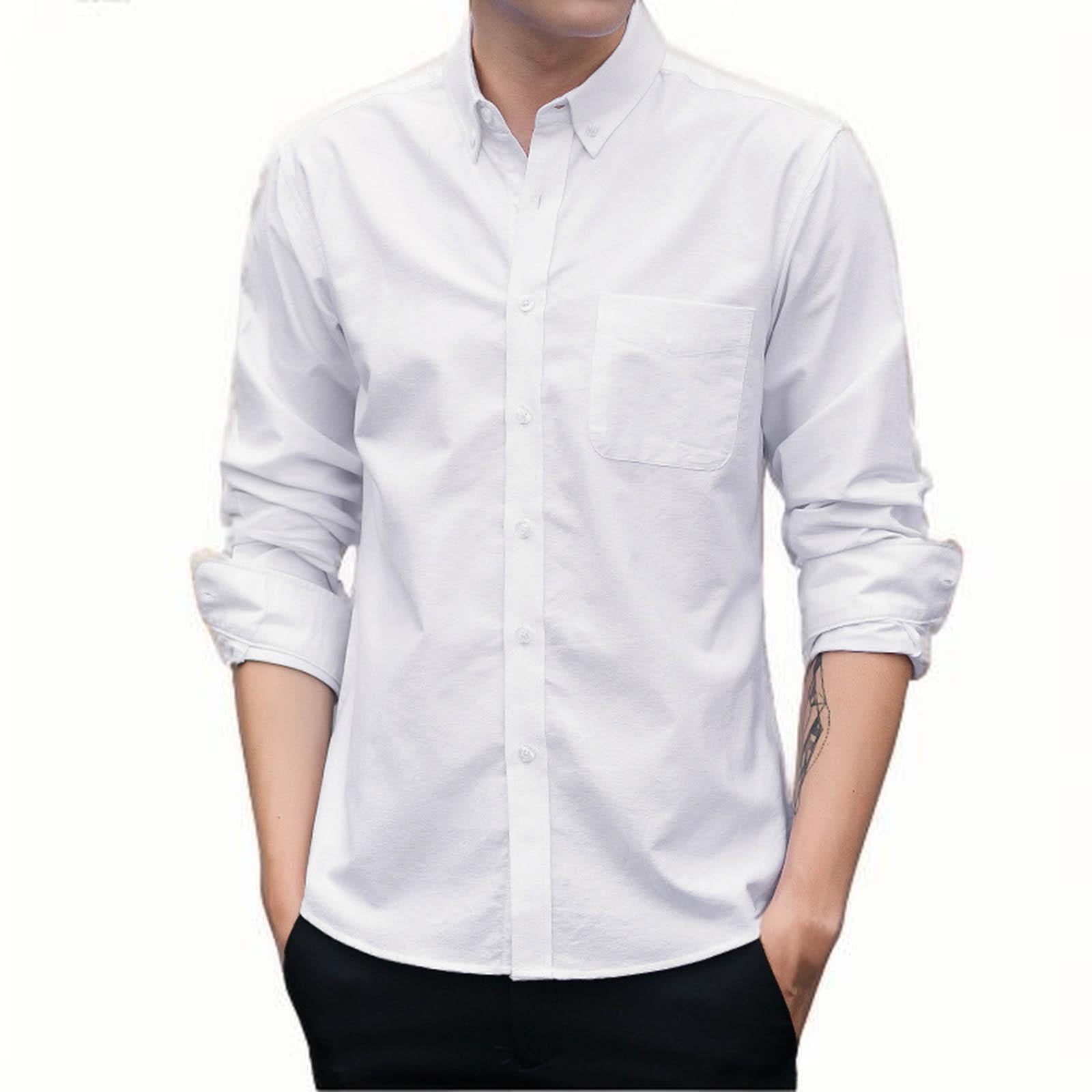 Wyobmus Men's Oxford Shirt Solid Casual Button Down Flip Collar Shirts ...