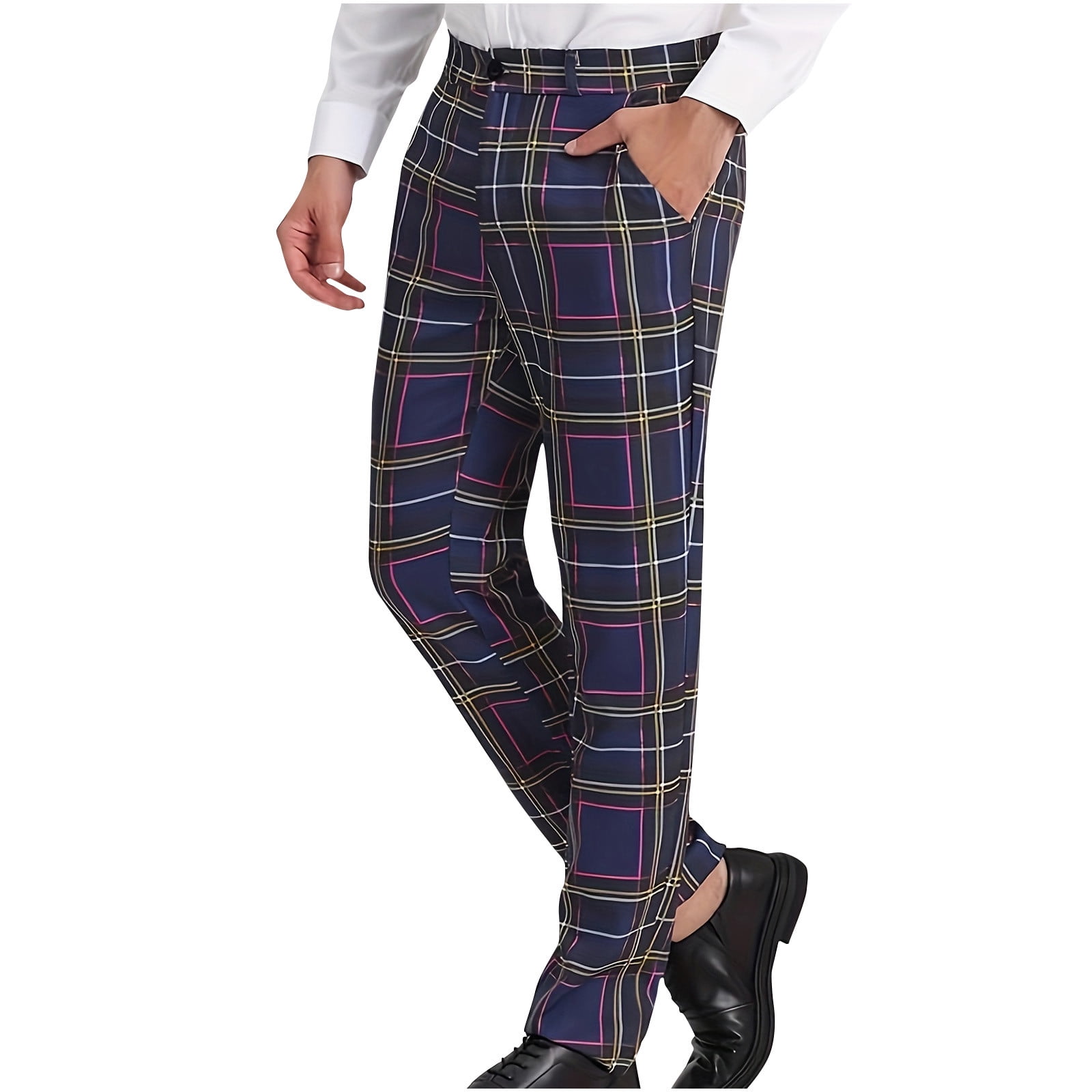 Wyobmus Men's Plaid Dress Pants Plus Size Tapered Suit Trouser Loose ...
