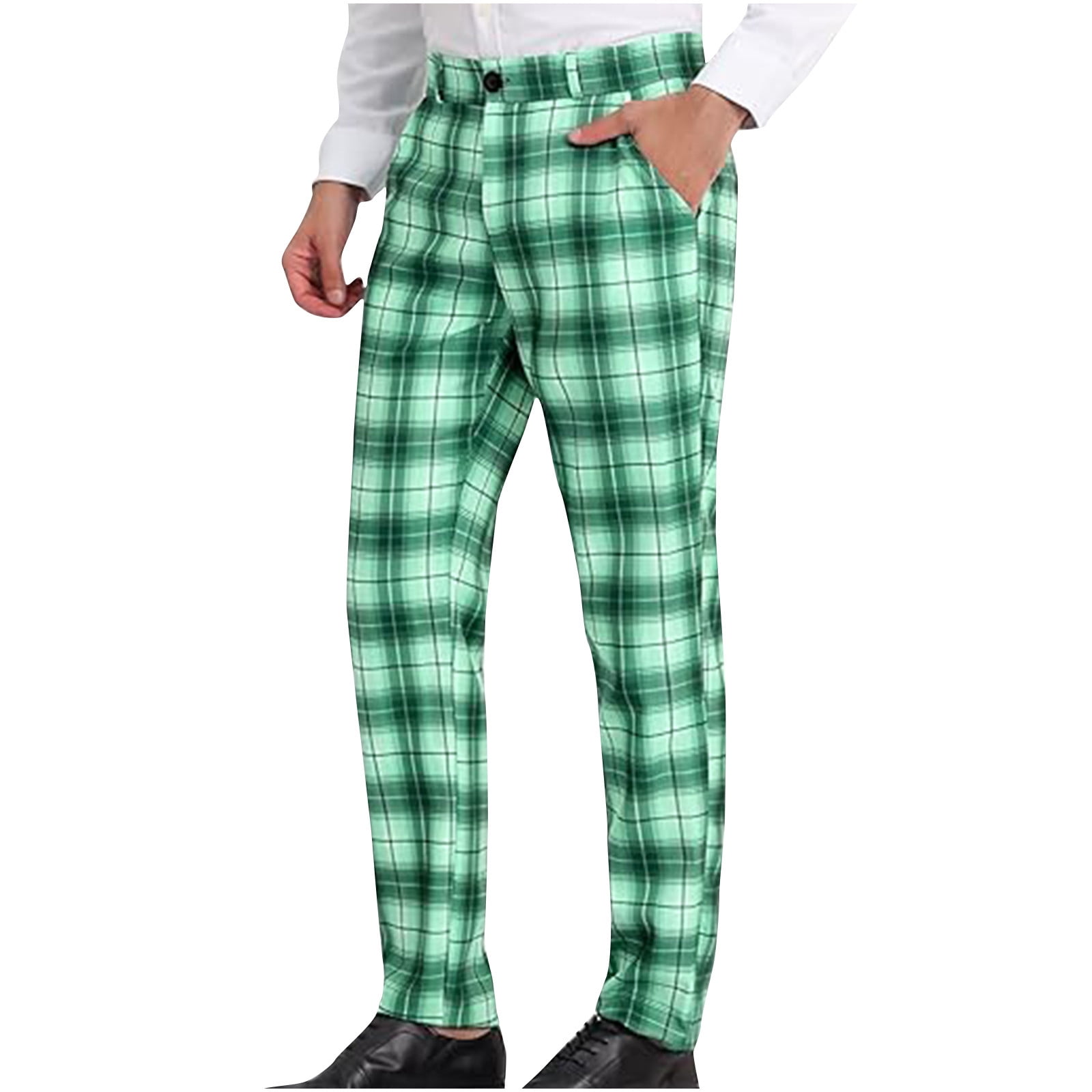 Wyobmus Men's Plaid Dress Pants Plus Size Tapered Suit Trouser Loose ...
