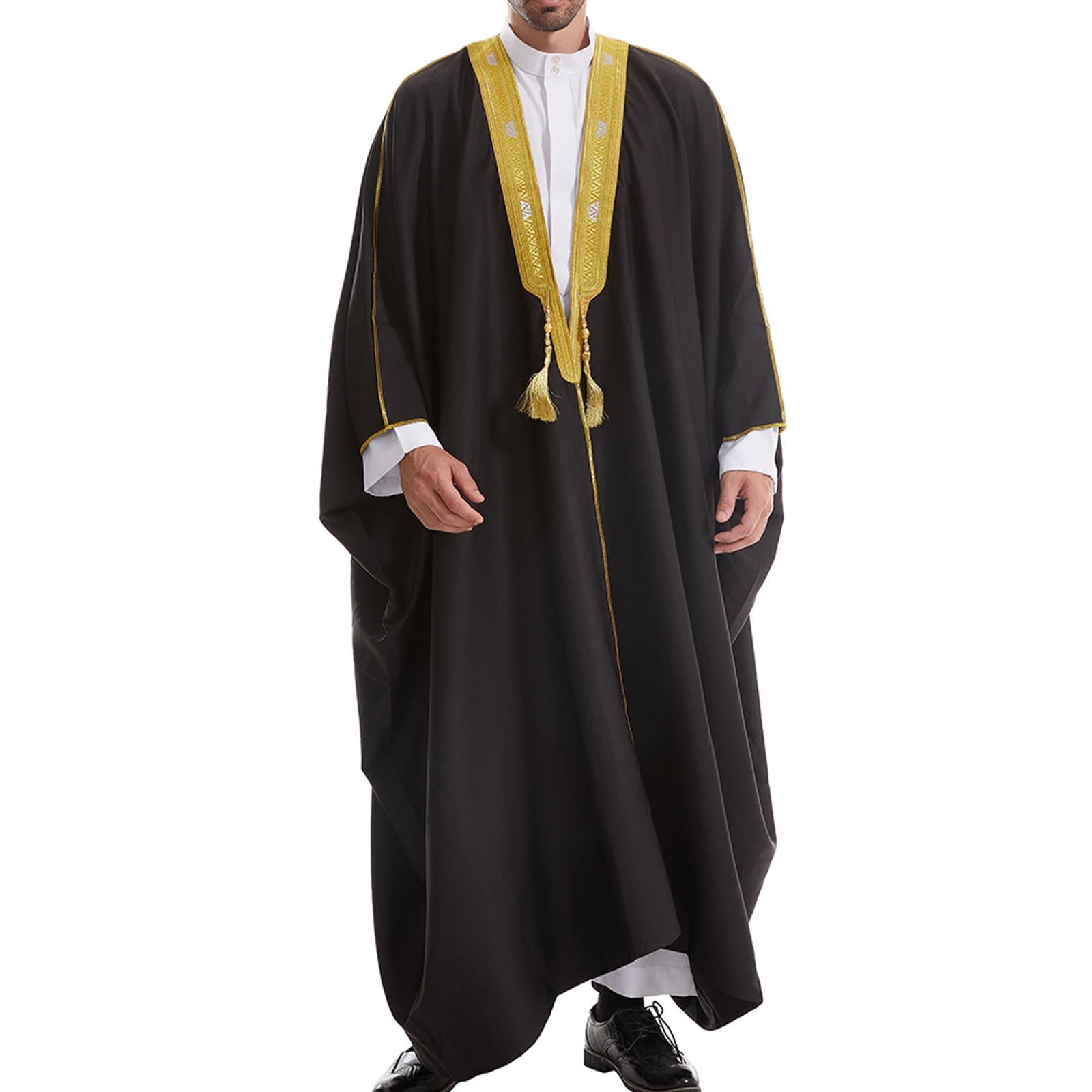 Wyobmus Men's Thicken Robe Muslim Long Sleeve Open Embroidered Gown ...