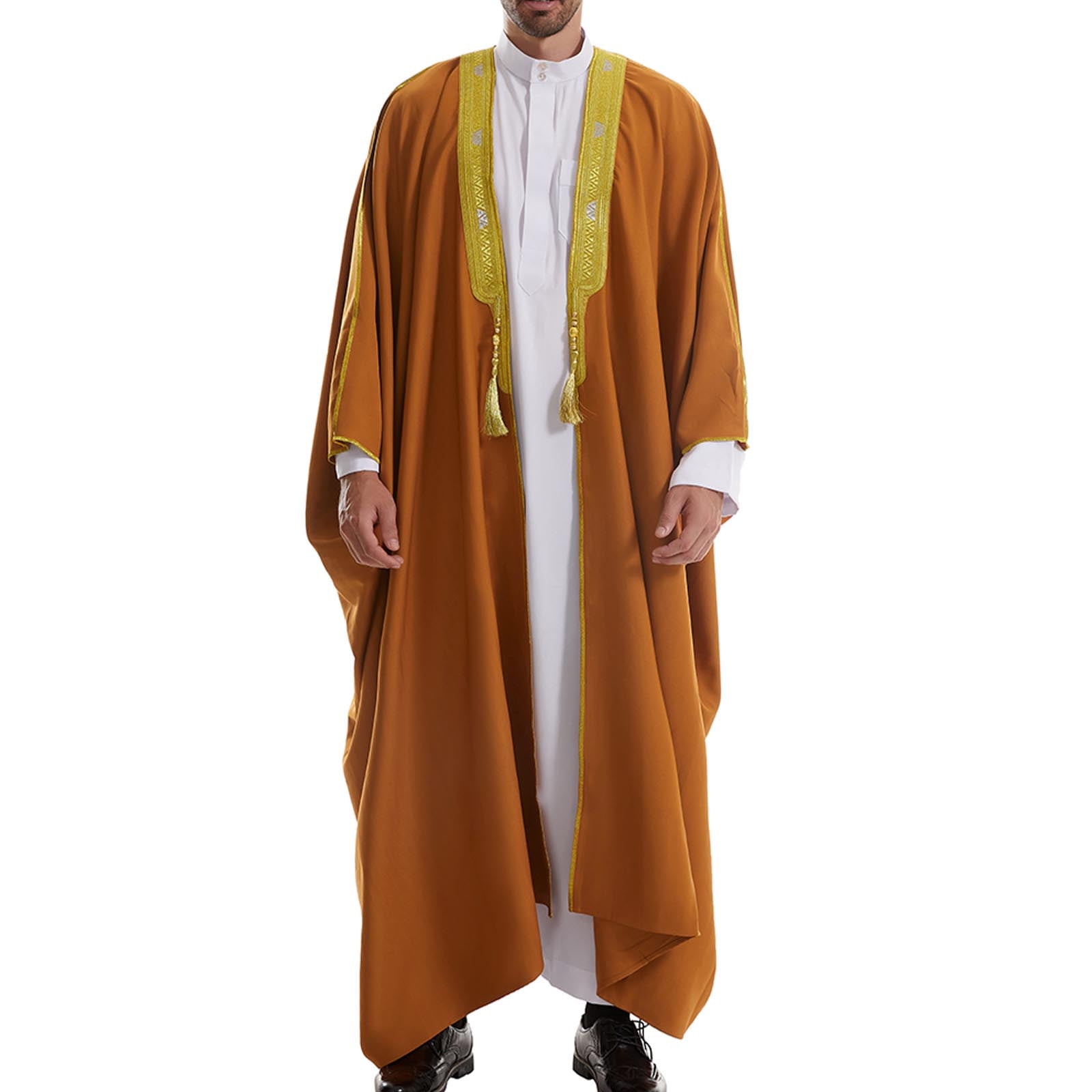 Wyobmus Men's Thicken Robe Muslim Long Sleeve Open Embroidered Gown ...