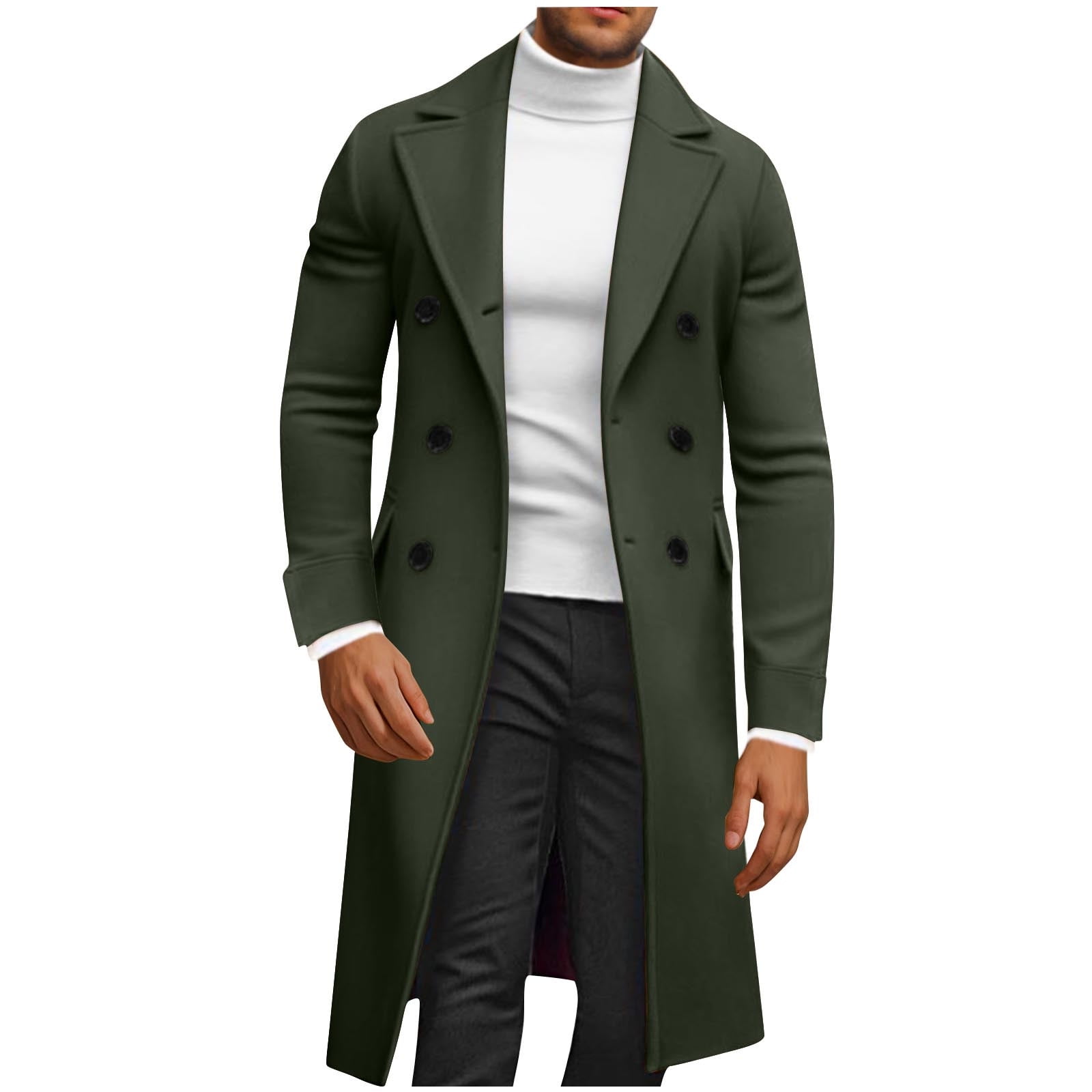 Wyobmus Men's Winter Pea Coat Fashion Notch Lapel Long Jacket Double ...