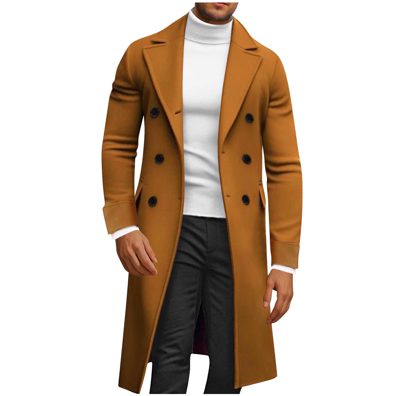 Wyobmus Men's Winter Pea Coat Fashion Notch Lapel Long Jacket Double ...