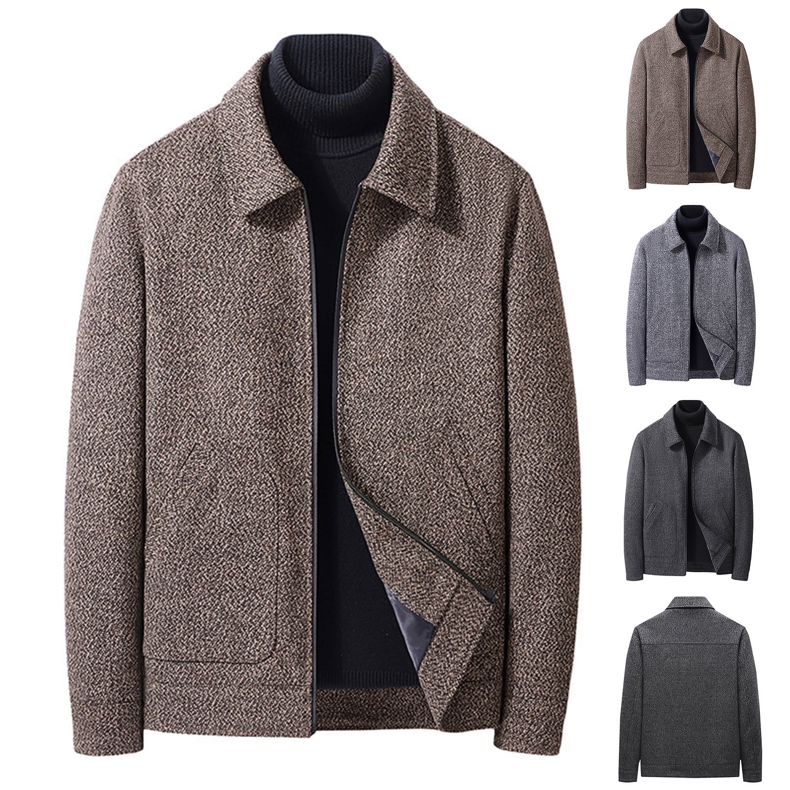 Wyobmus Men's Wool Blend Jacket Stand Collar Casual Winter Warmed Long ...