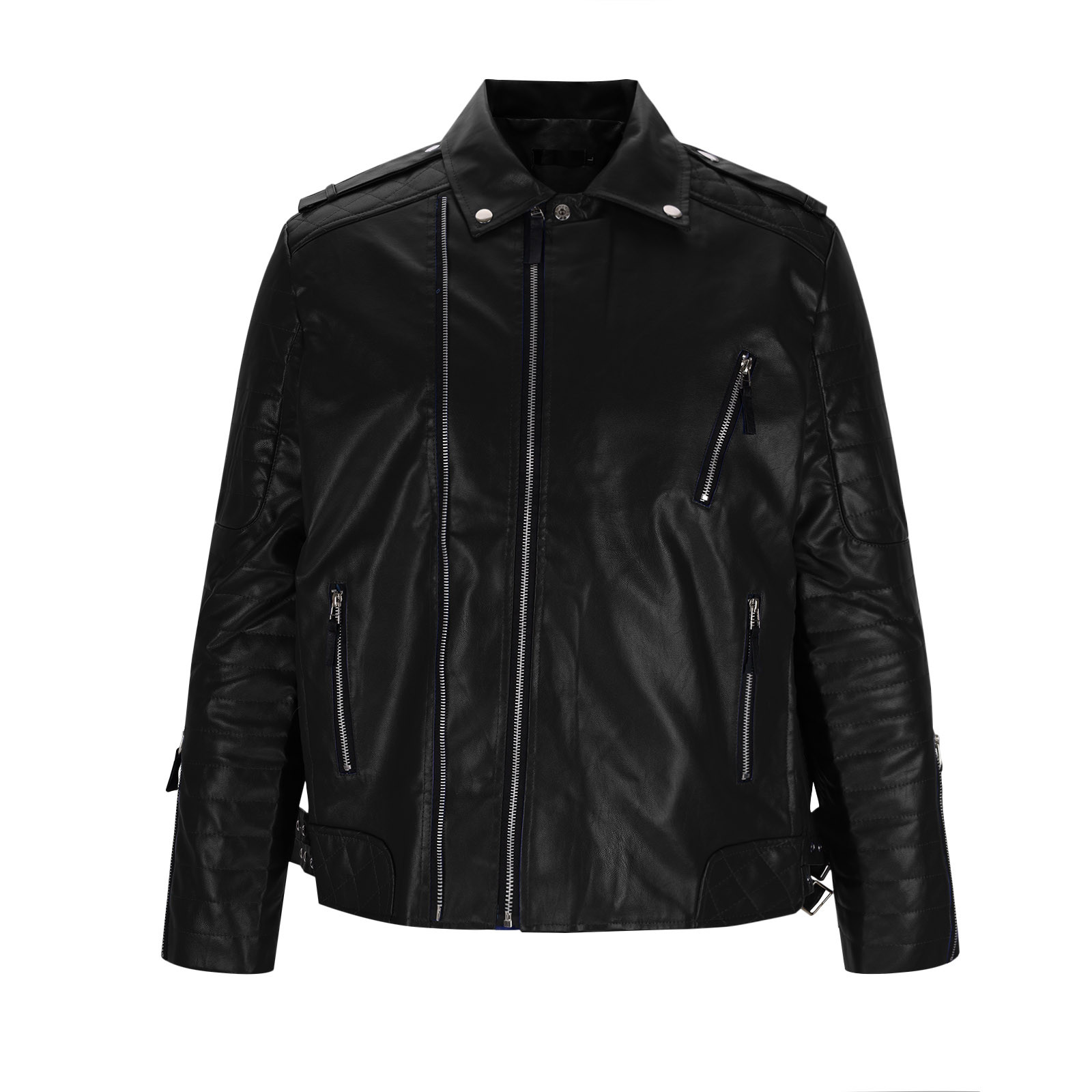 Wyobmus Mens Classic Faux Leather Moto Jacket Casual Motorcycle Zip Up ...