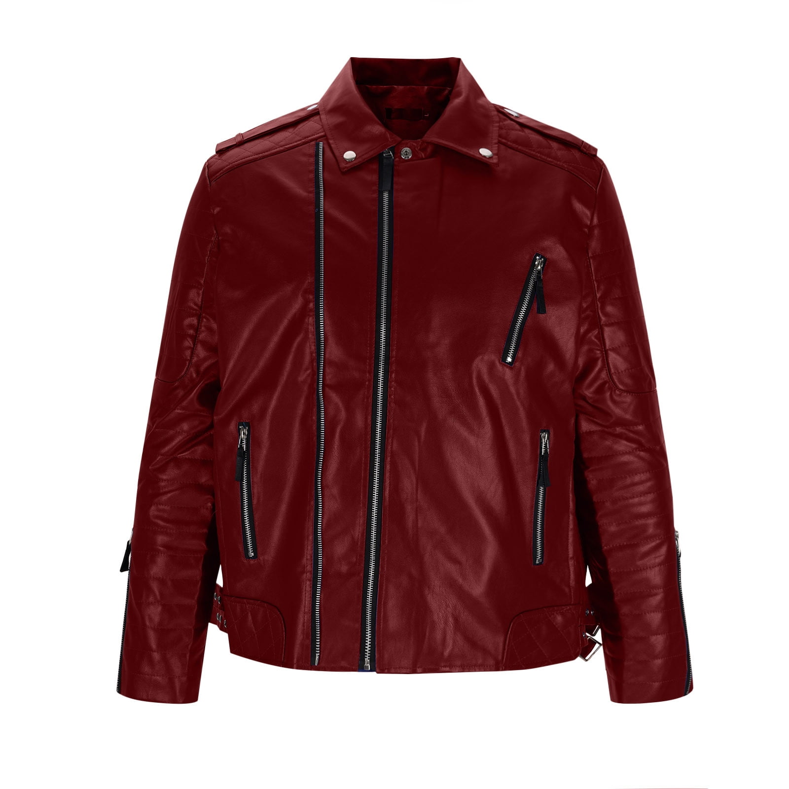 Wyobmus Mens Classic Faux Leather Moto Jacket Casual Motorcycle Zip Up ...
