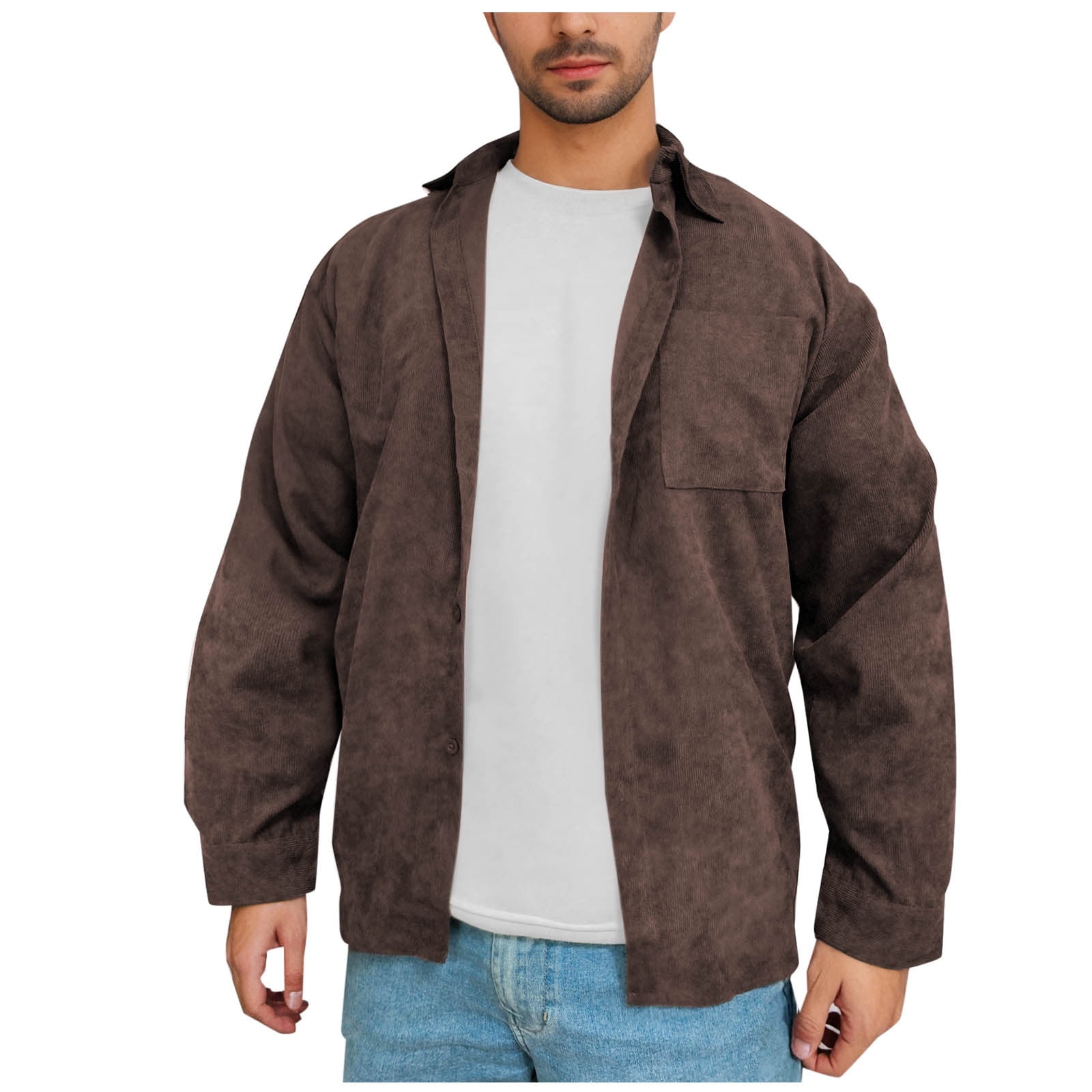 Wyobmus Mens Corduroy Button Down Shirt with Flap Pocket Casual Western ...