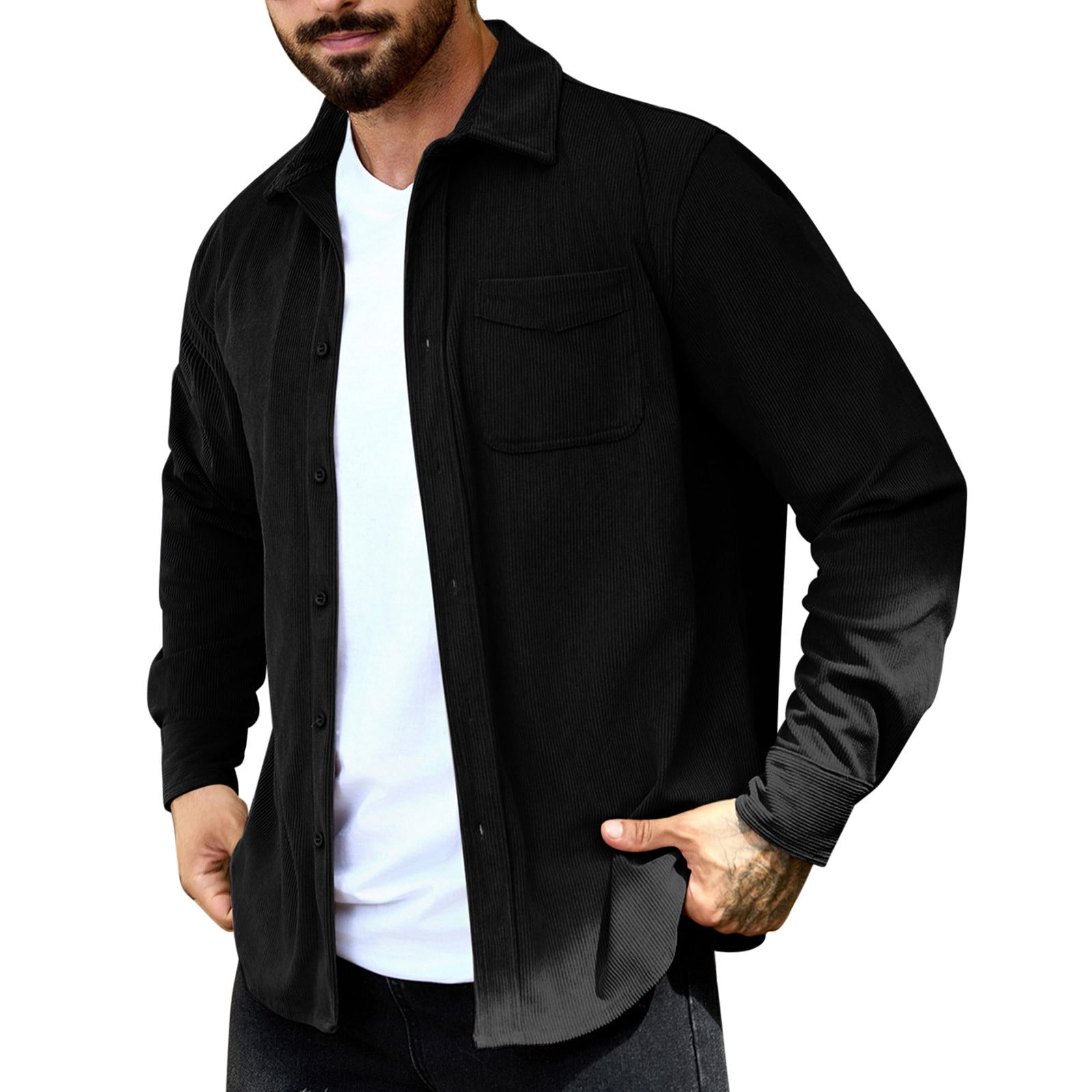 Wyobmus Mens Corduroy Button Down Shirt with Flap Pocket Casual Western ...
