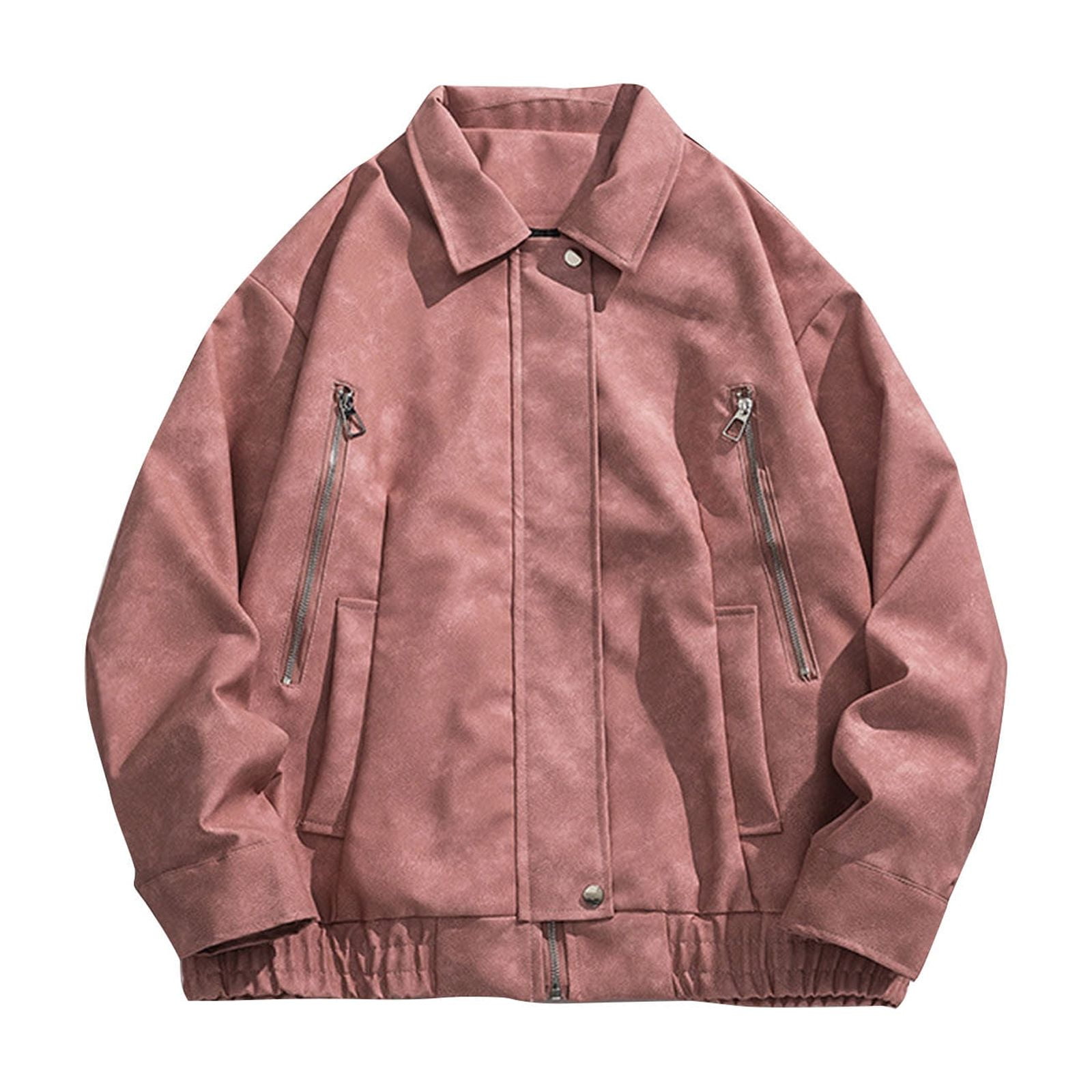 Wyobmus Mens Faux Leather Hoodless Jackets Solid Color Pocket Zipper ...