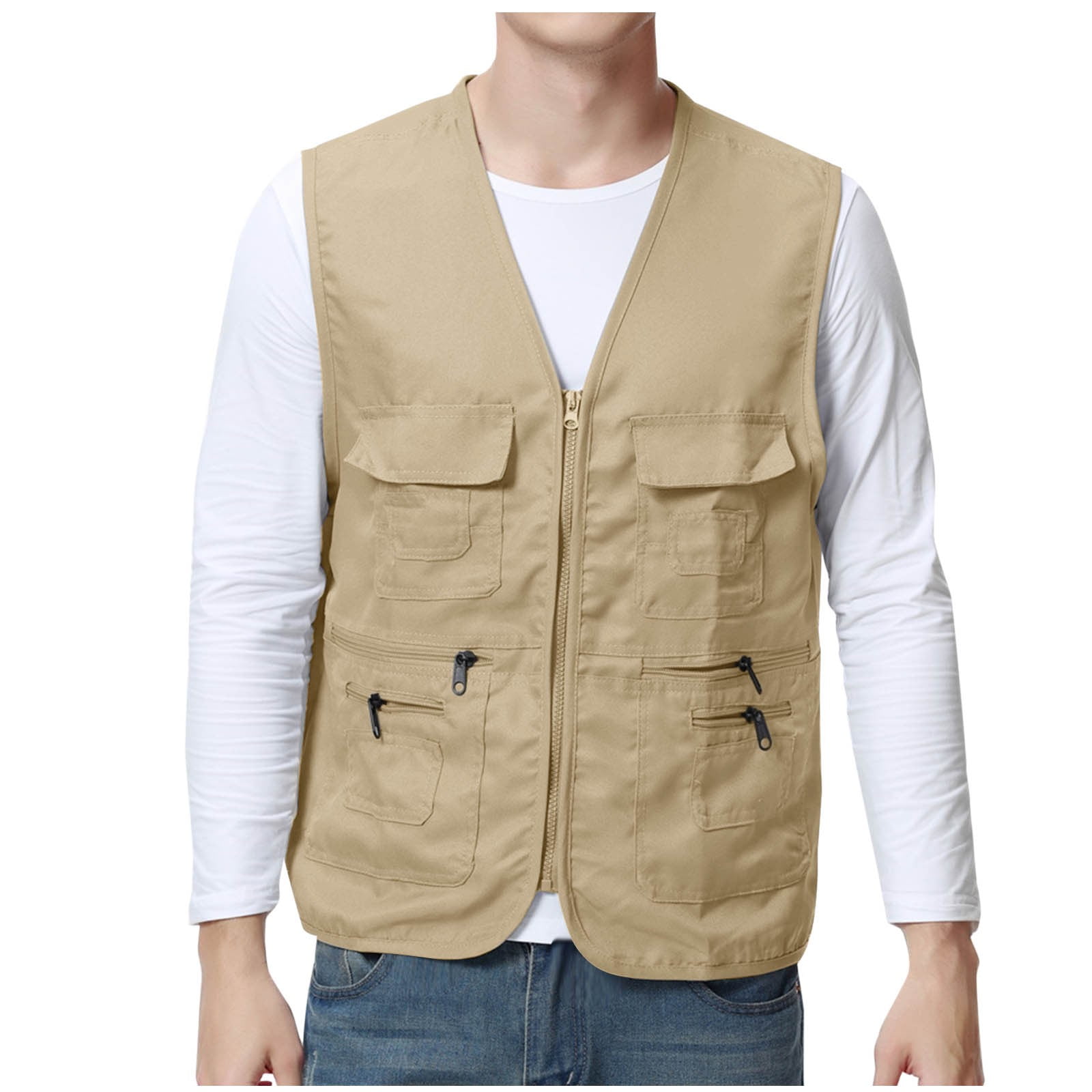 Wyobmus Mens Fishing Vest Summer Outdoor Work Vest Utility Pockets ...