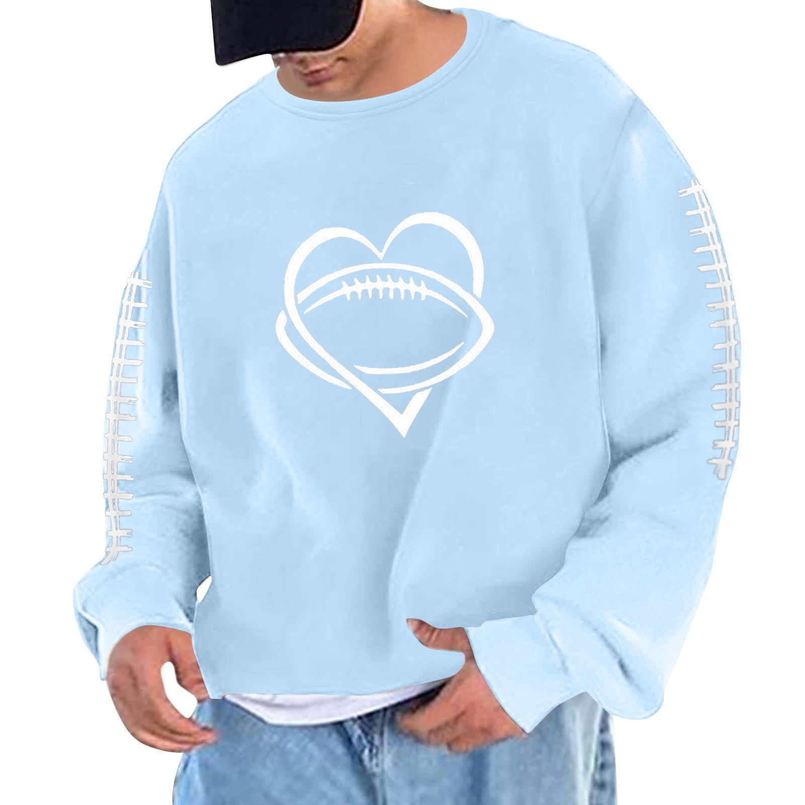 Wyobmus Mens Heartbeat Football Print Sweatshirts 2024 Loose Fit Long ...
