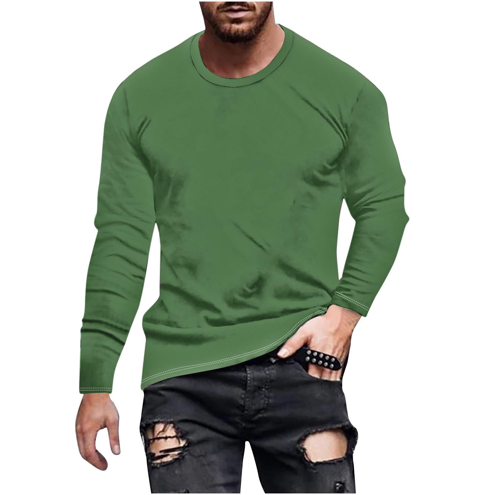 Wyobmus Mens Long Sleeve Shirts Crew Neck Undershirts Lightweight ...