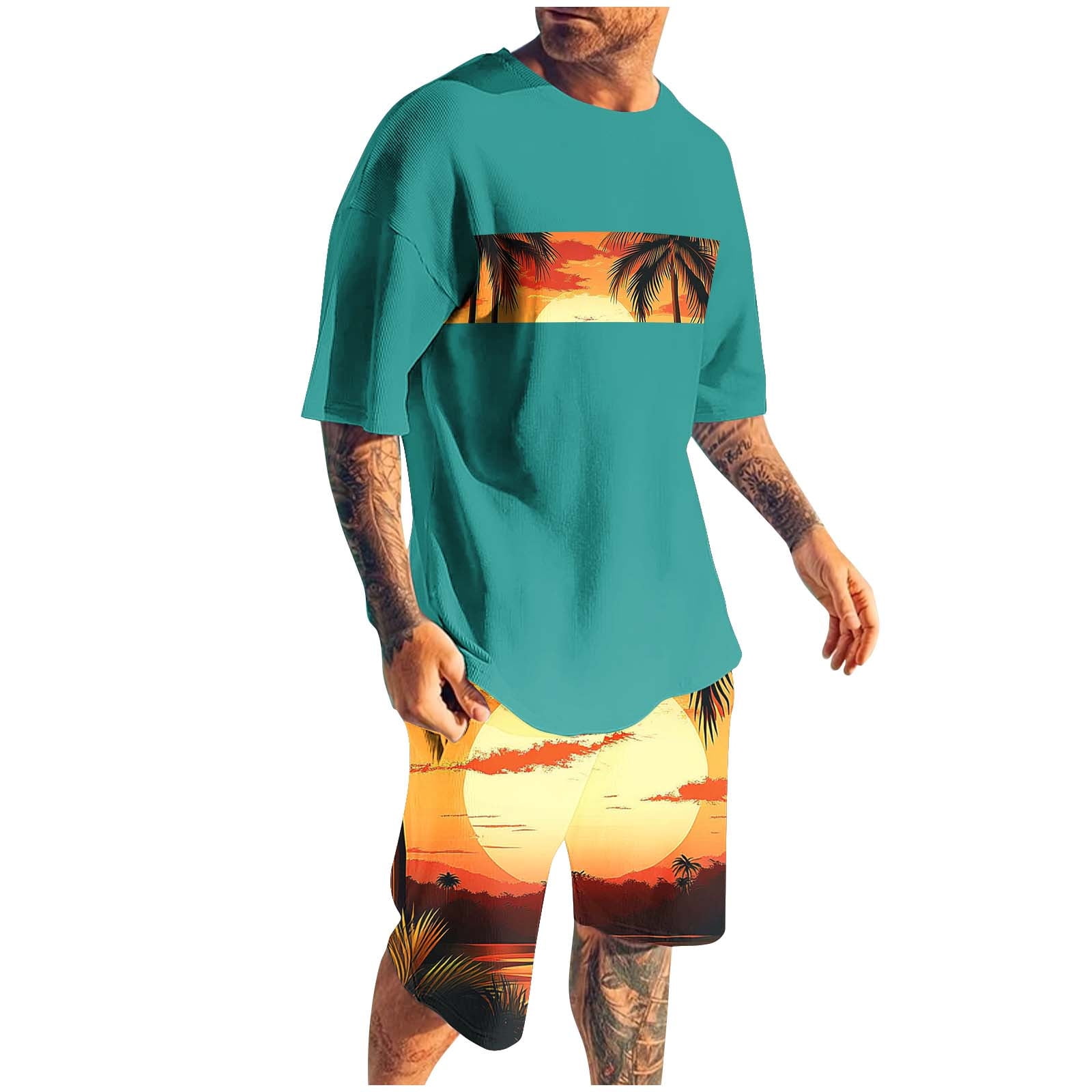 Wyobmus Mens Lounge Sets 2 Piece Outfits Graphic Print Short Sleeve ...