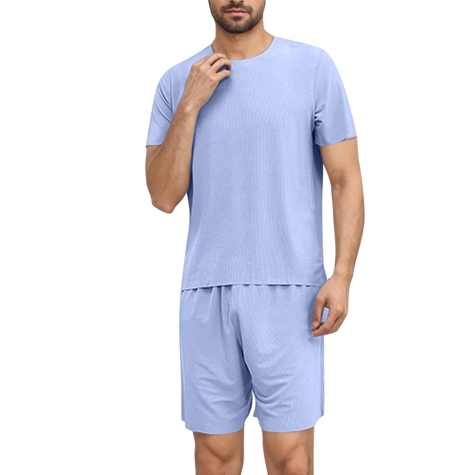 Wyobmus Mens Pajama Set Short Sleeve Summer Pjs With Pocket Lightweight ...