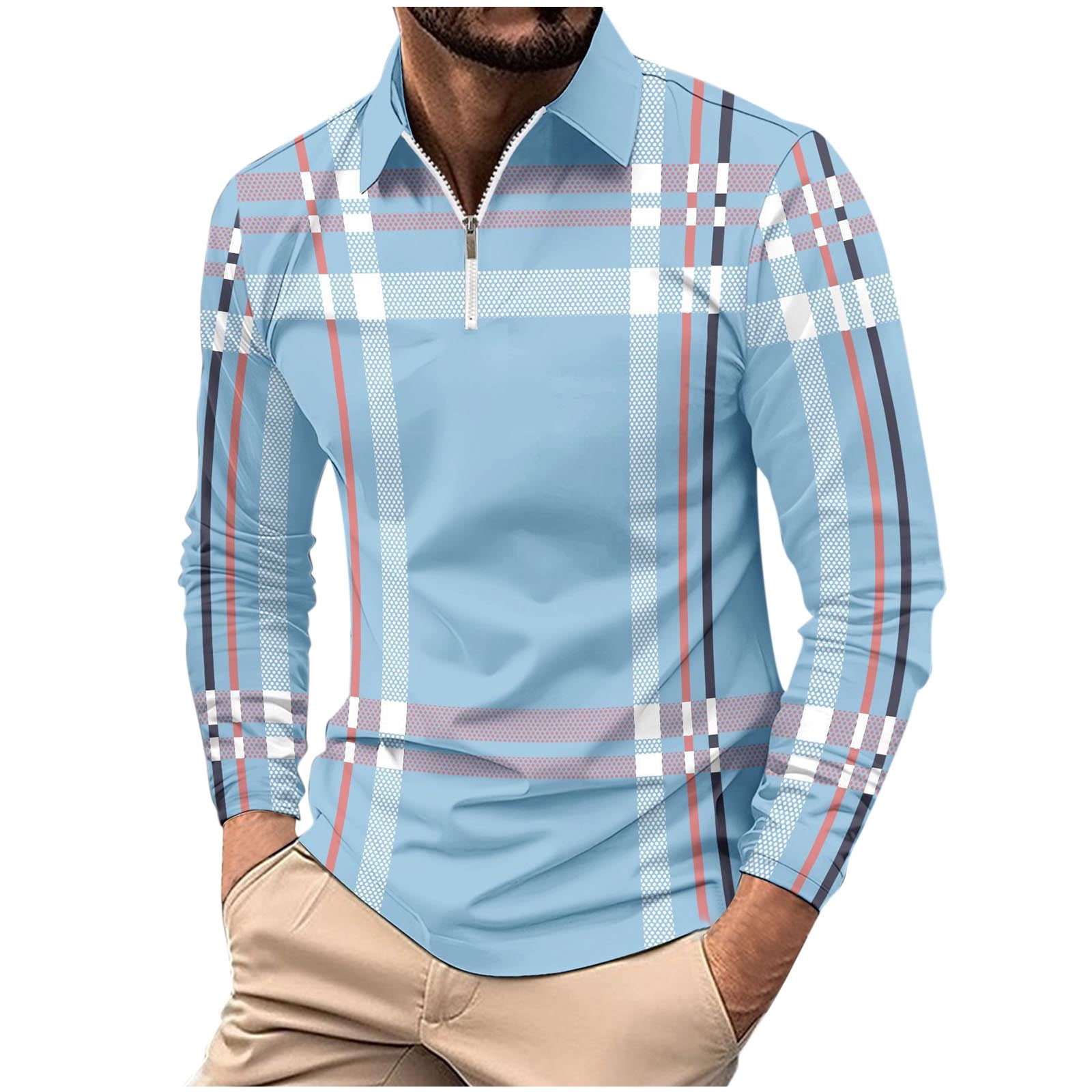 Wyobmus Mens Quarter Zip Shirt Patchwork Long Sleeve Pullover Shirt ...