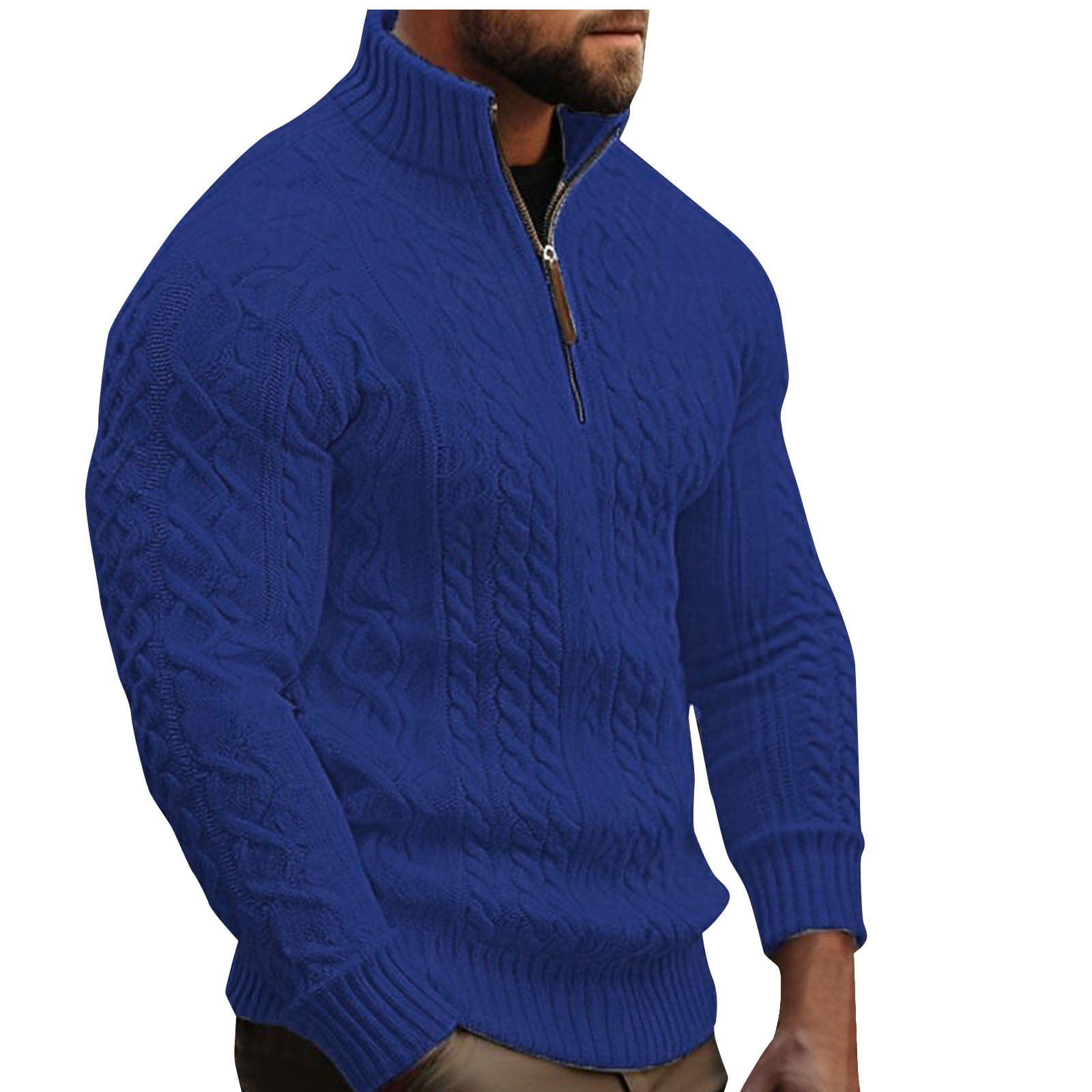 Wyobmus Mens Retro Style Sweatshirts Solid Color Quarter Zipper Stand ...