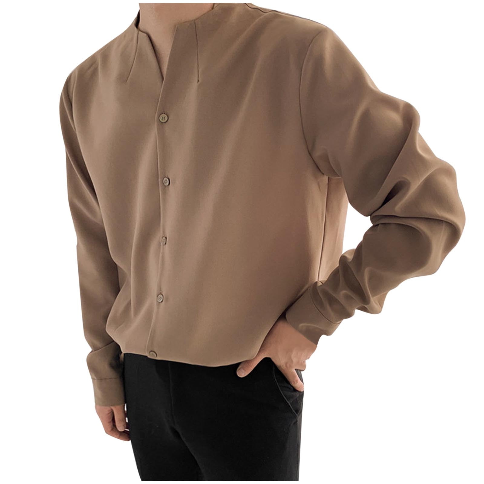 Wyobmus Mens Silk Satin Dress Shirts Long Sleeve Turndown Collar Shirt ...