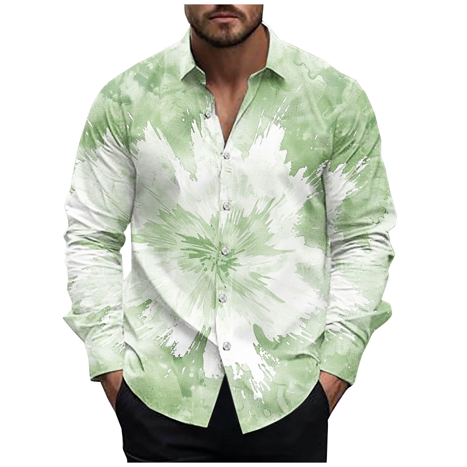 Wyobmus Mens Tie-Dye Shirt Long Sleeve Button Down Printed Shirt Casual ...